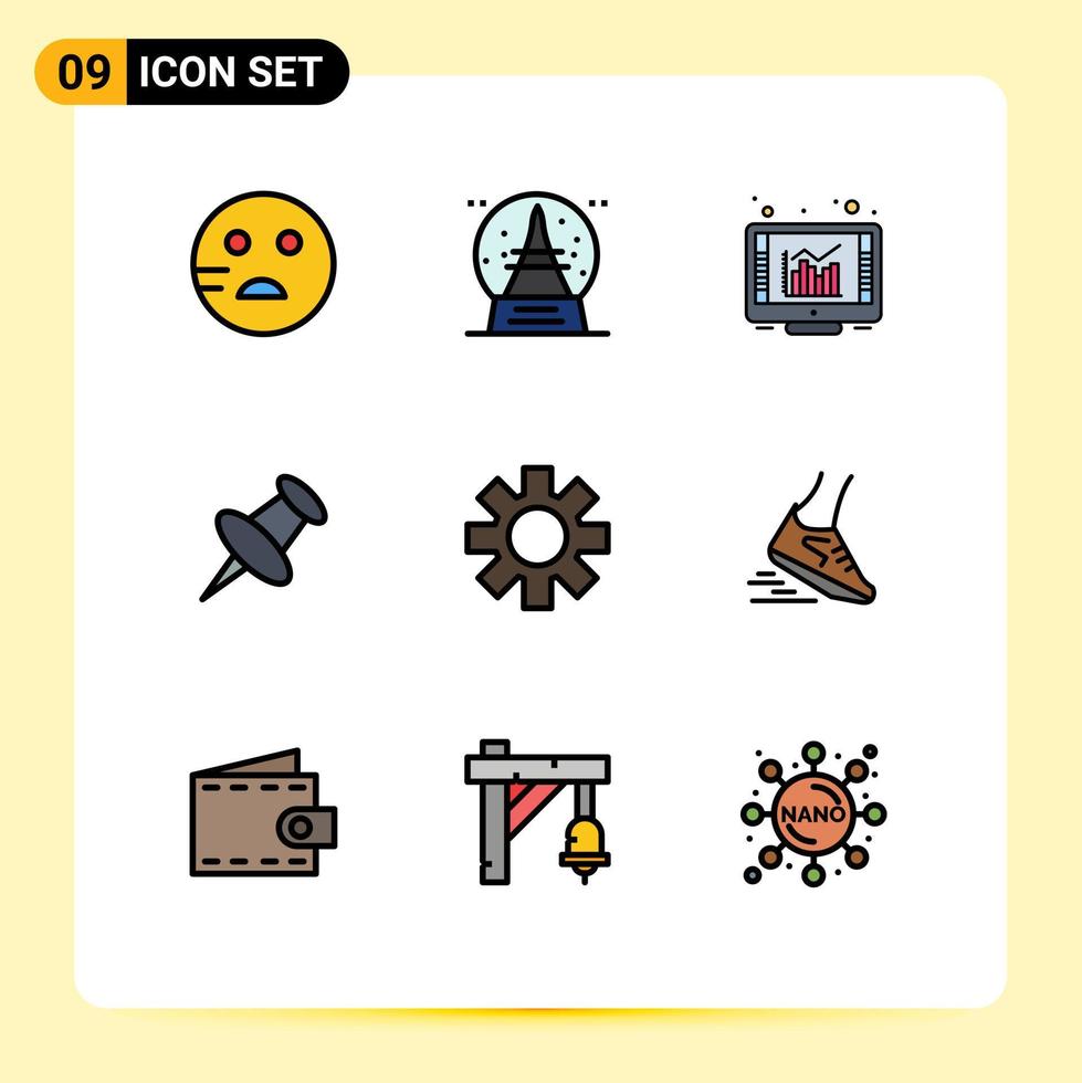 Set Of 9 Modern Ui Icons Symbols Signs For Fast Cog Graph Setting Pin Editable Vector Design