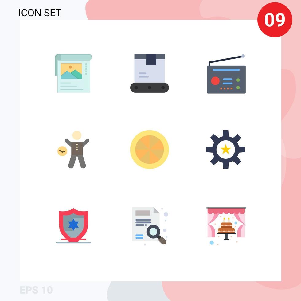 User Interface Pack Of 9 Basic Flat Colors Of Food Health Devices Time Exercise Editable Vector