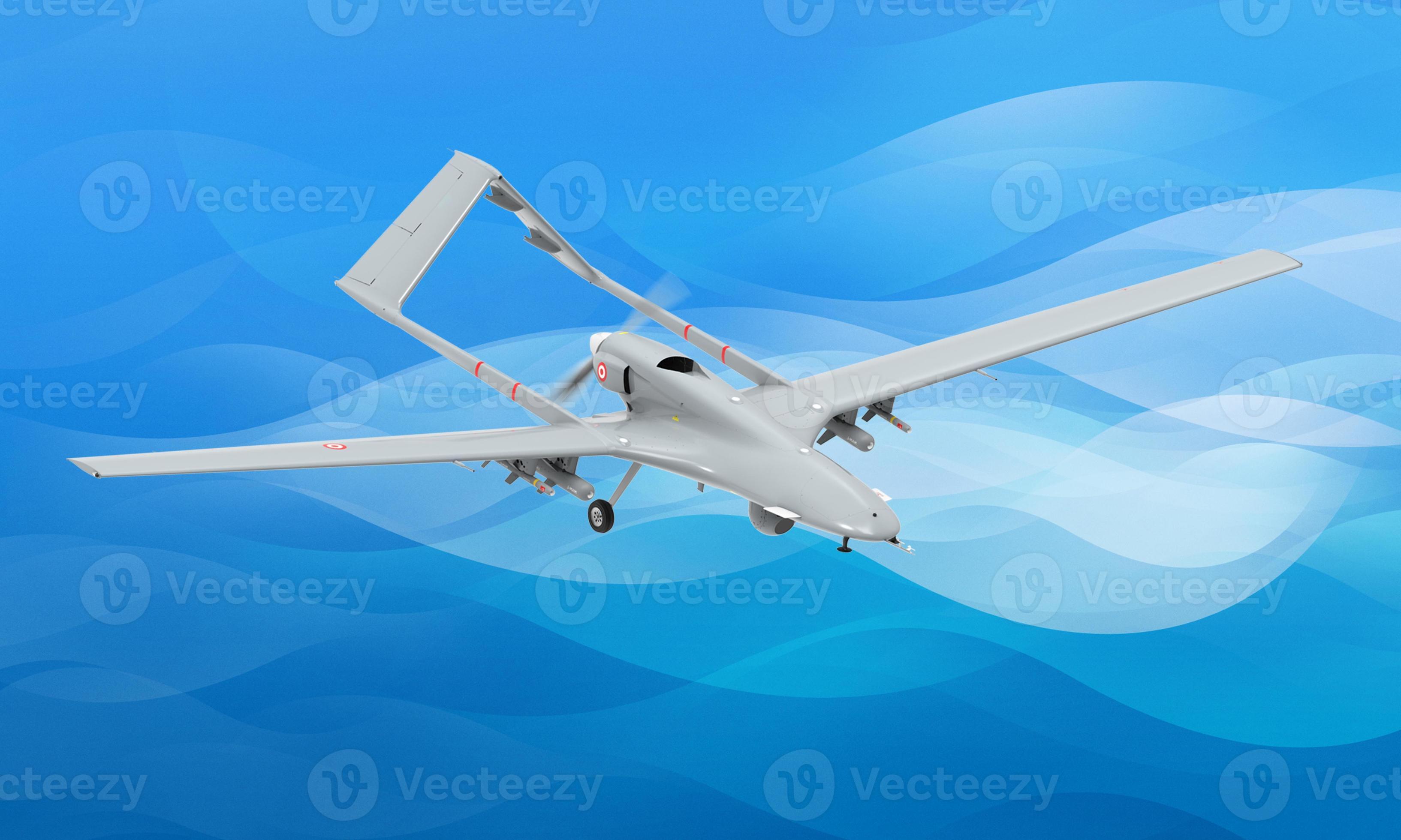 3d illustration Bayraktar TB2 of aerial photos mountains and clouds. Bayraktar TB2 combat drone ...