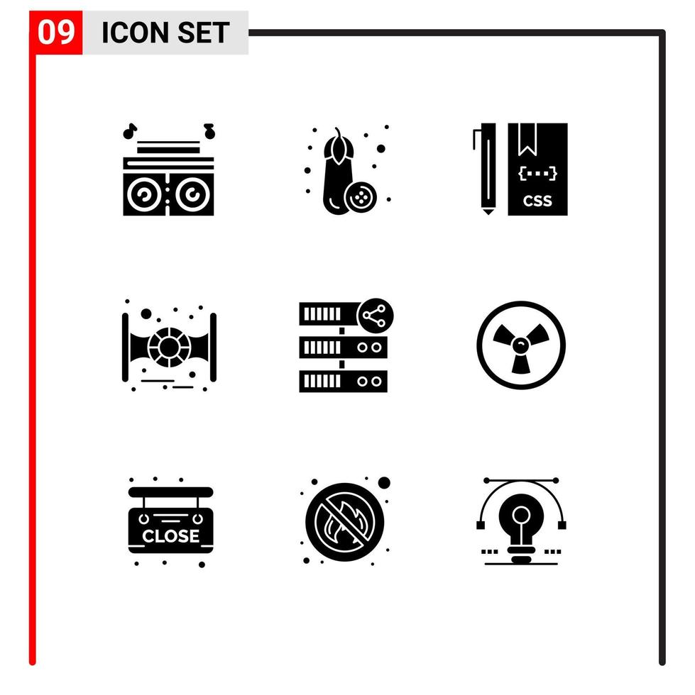 Set Of 9 Modern Ui Icons Symbols Signs For Server Share Css Hosting Spaceship Editable Vector