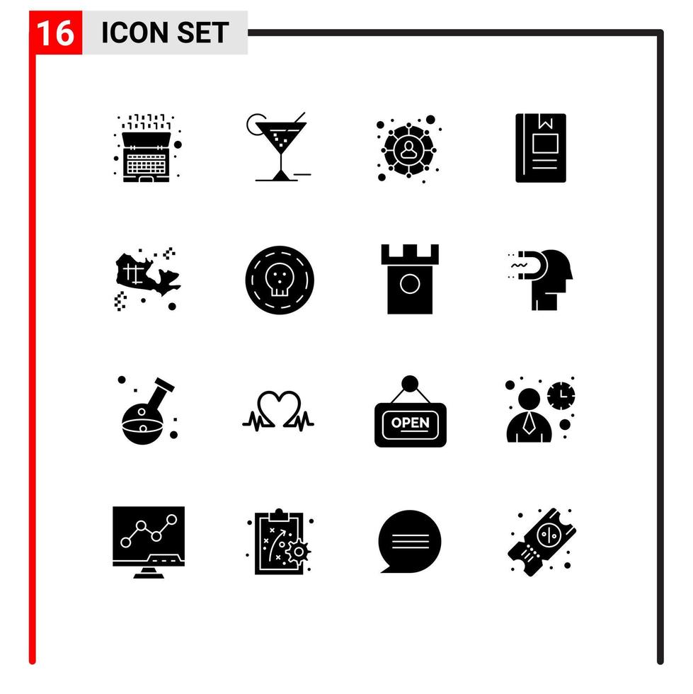 Pictogram Set of 16 Simple Solid Glyphs of location reading connections learning education ...