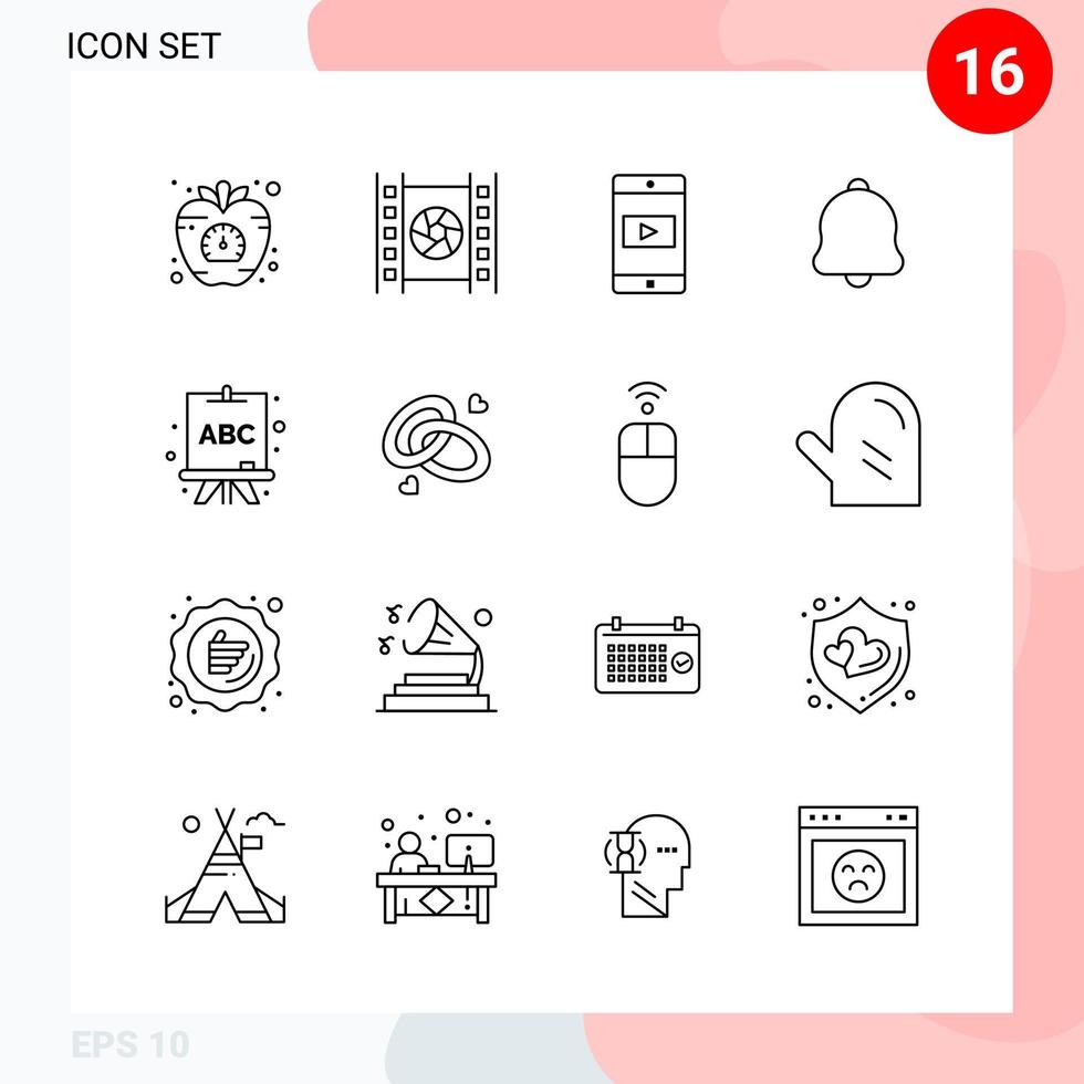 Vector Pack of 16 Icons in Line Style. Creative Outline Pack isolated ...