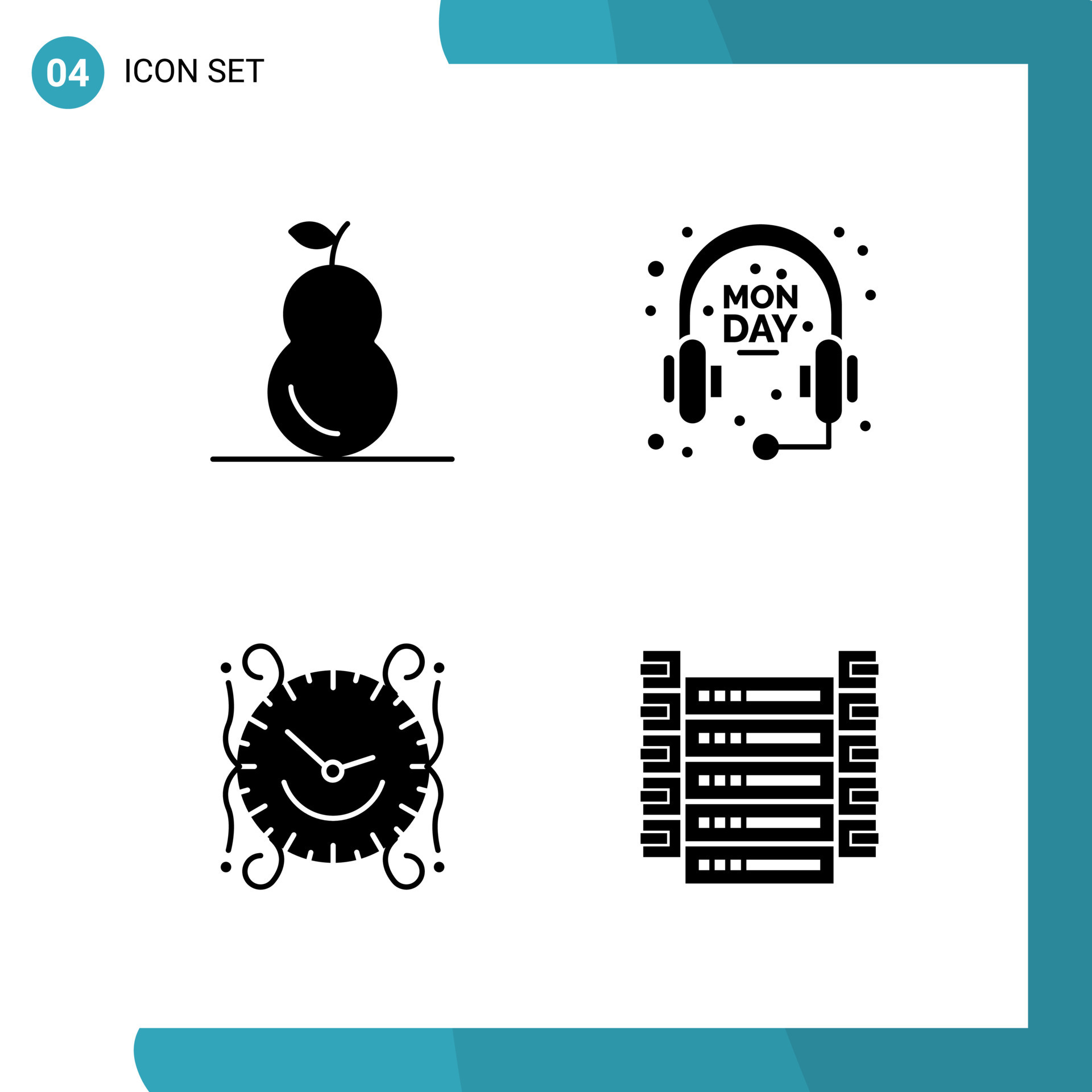 Vector Pack of 4 Glyph Symbols. Solid Style Icon Set on White ...