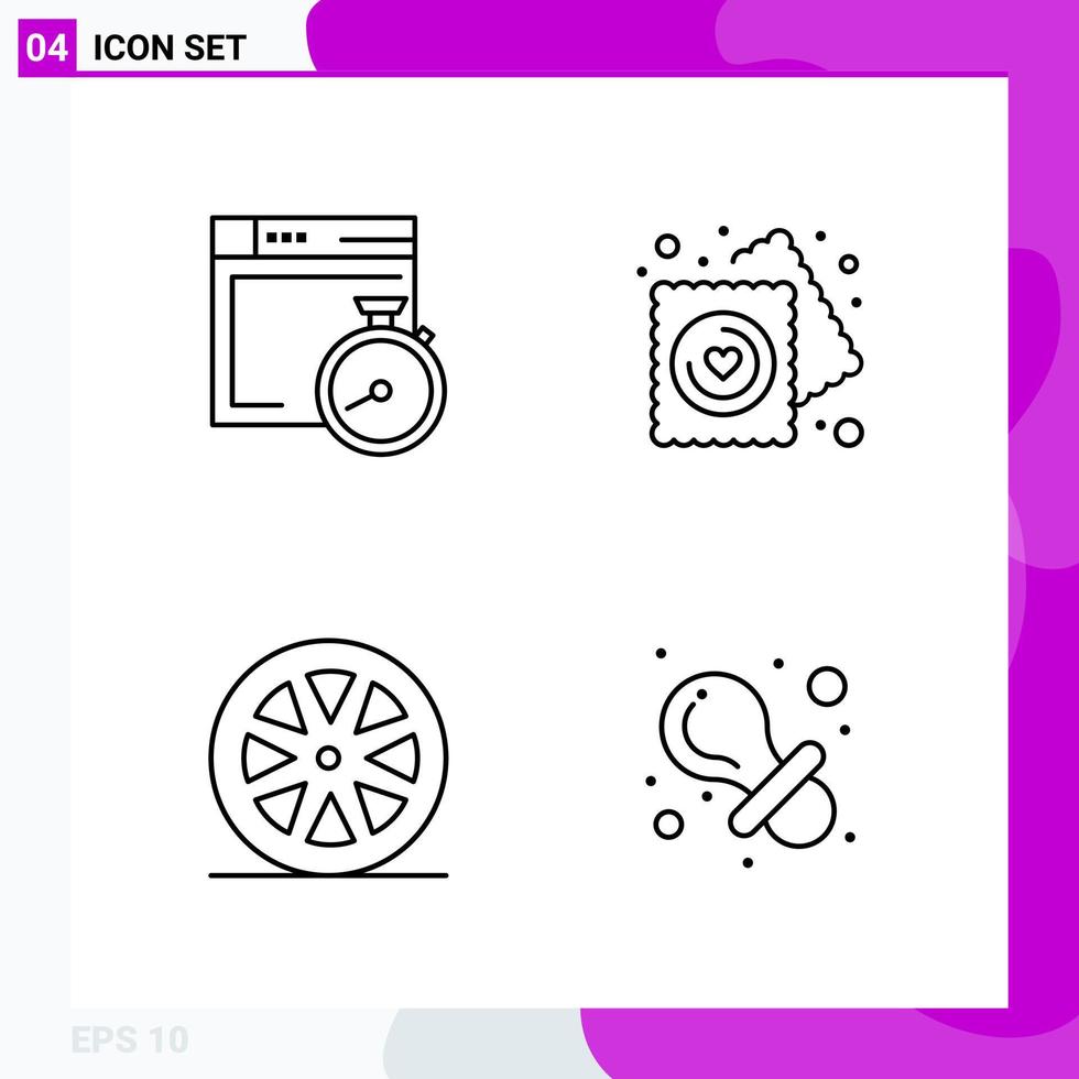 Line Icon set. Pack of 4 Outline Icons isolated on White Background for ...