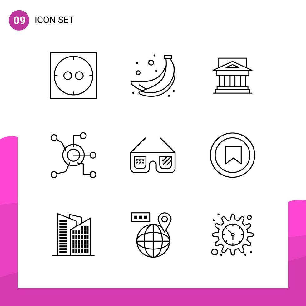 conjunto de iconos de contorno. paquete de iconos de 9 líneas aislados ...