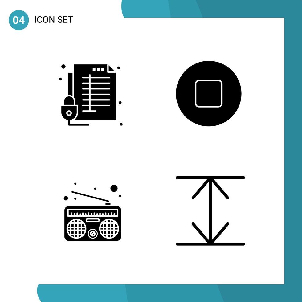 Vector Pack of 4 Glyph Symbols. Solid Style Icon Set on White ...