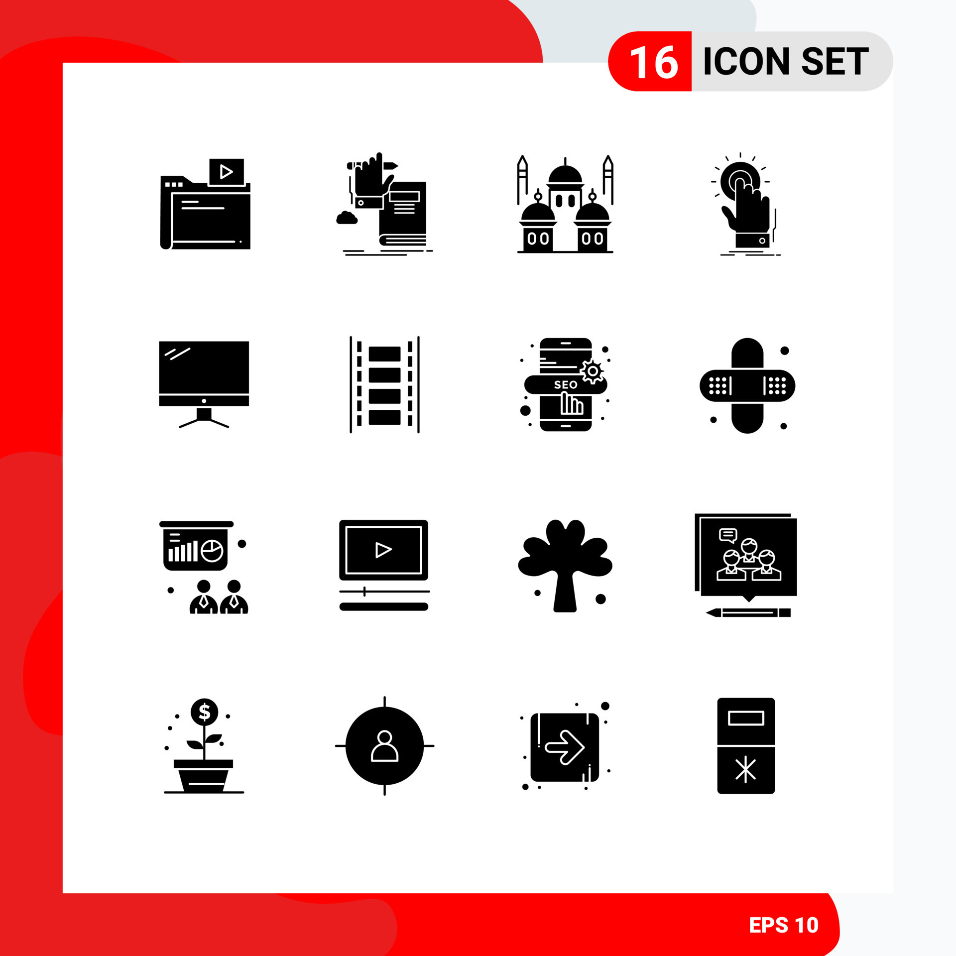 16 Thematic Vector Solid Glyphs and Editable Symbols of on click growth ...