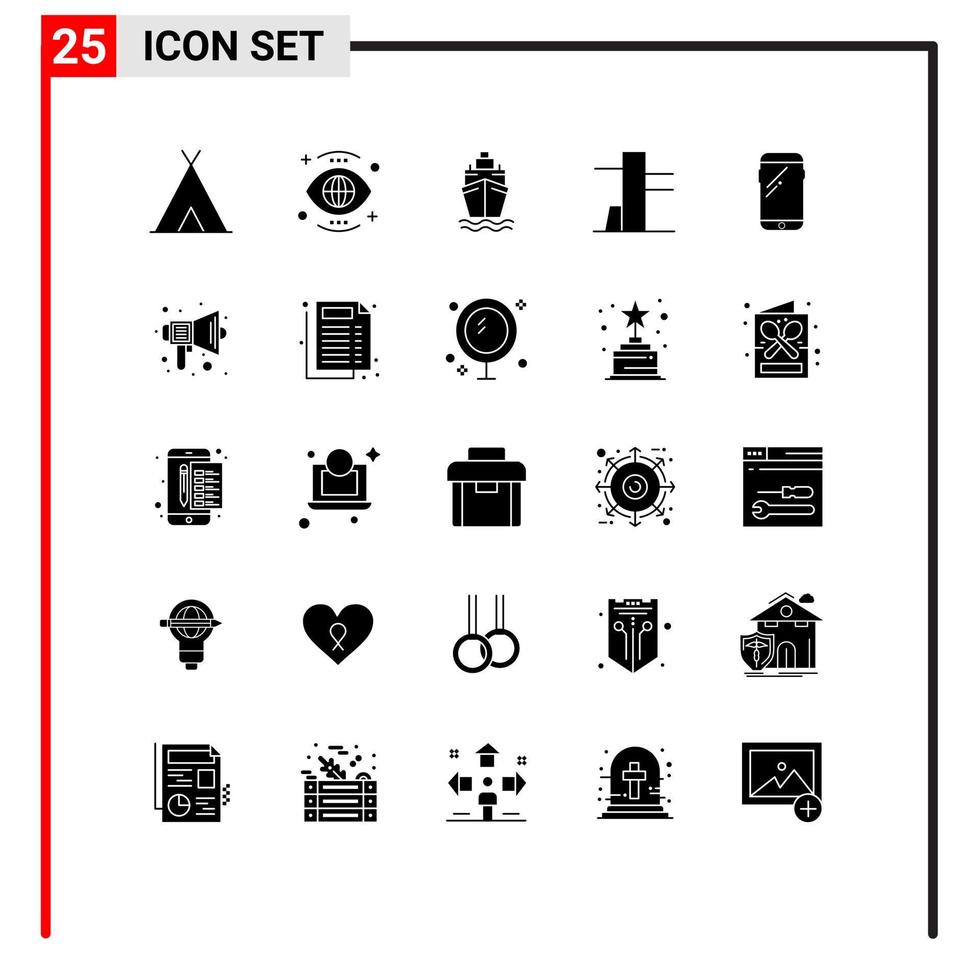 User Interface Pack Of 25 Basic Solid Glyphs Of Samsung Mobile Vision Smart Phone Tools And
