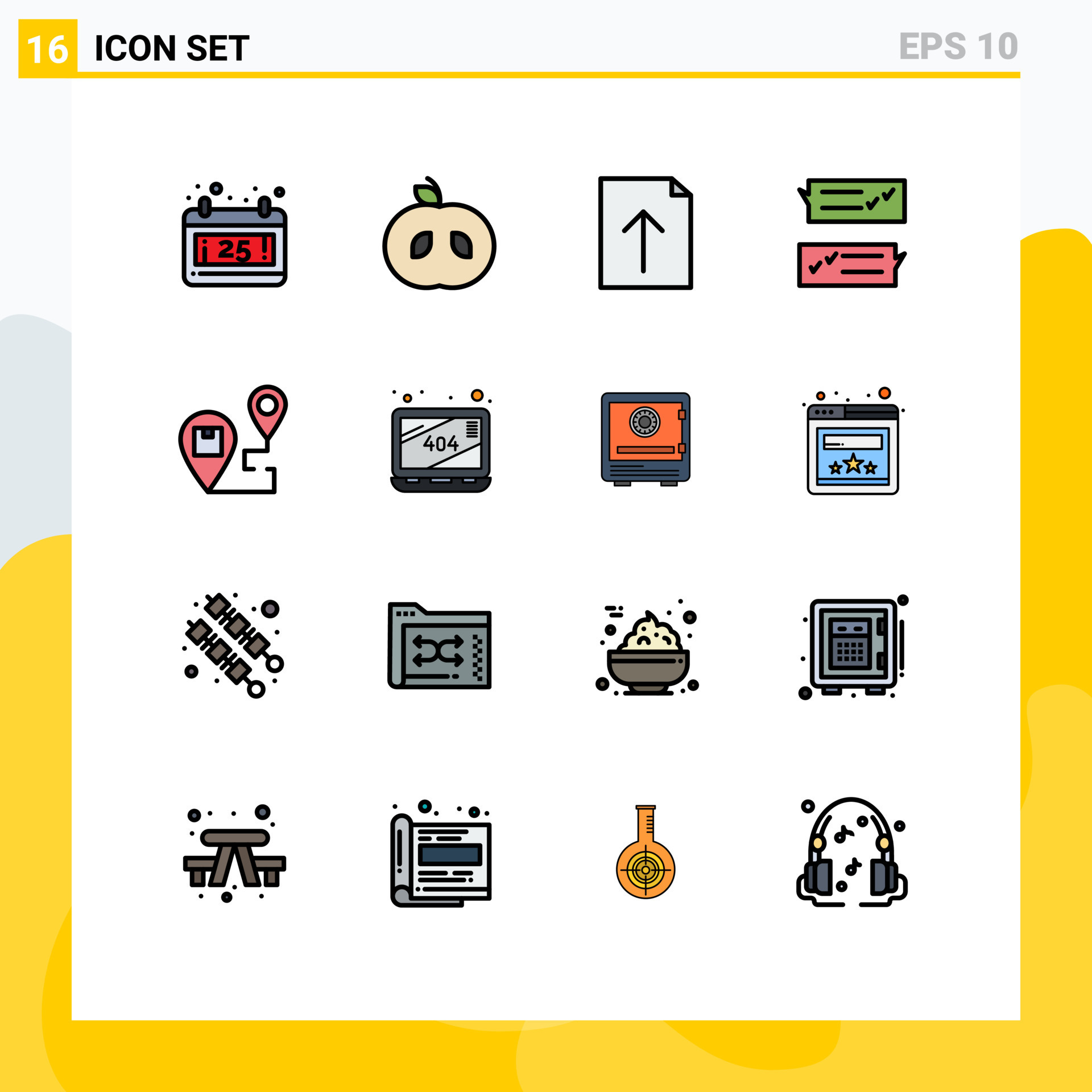 User Interface Pack Of 16 Basic Flat Color Filled Lines Of Map Destination Upload Delivery