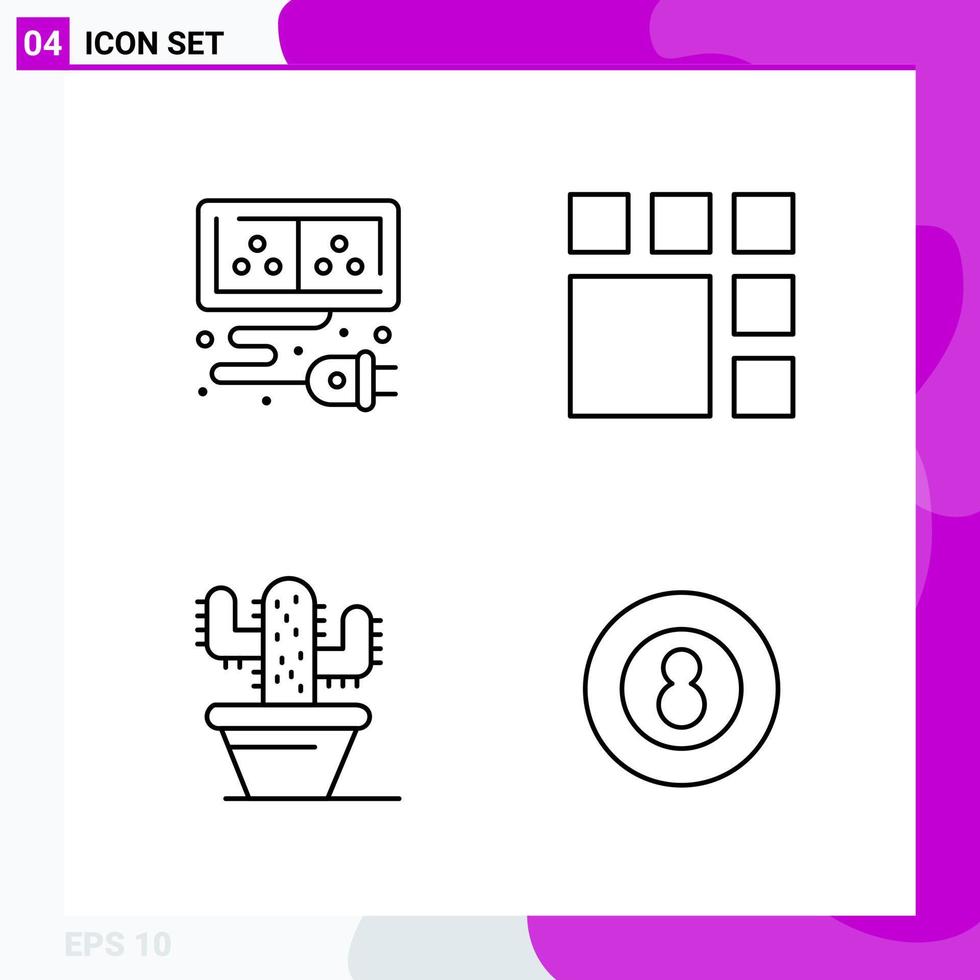 Line Icon set. Pack of 4 Outline Icons isolated on White Background for ...