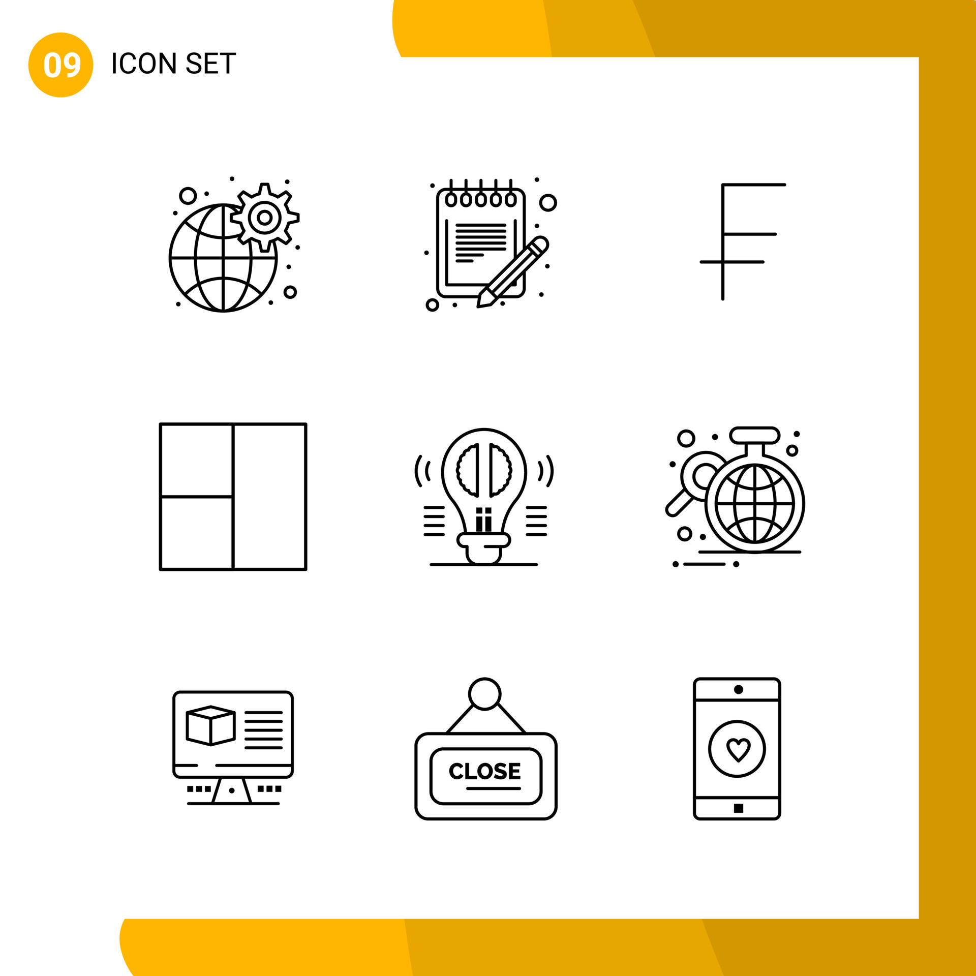 9 Icon Set. Line Style Icon Pack. Outline Symbols isolated on White ... 9 Icon Set. Line Style Icon Pack. Outline Symbols isolated on White ...