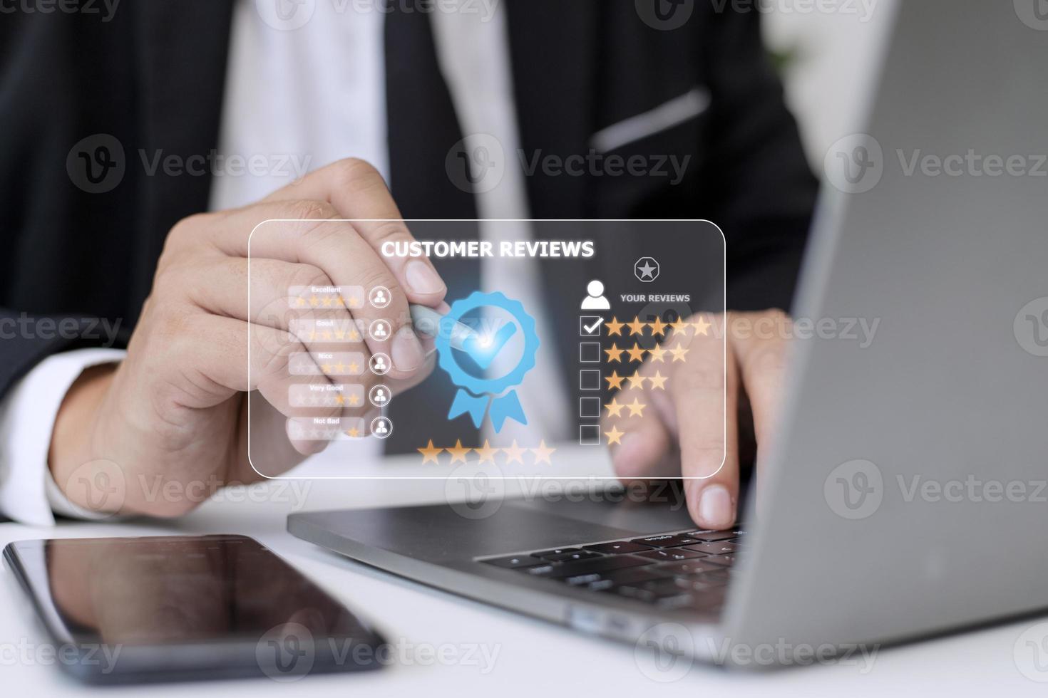 Customer review satisfaction feedback survey concept, User give rating to service experience on ...