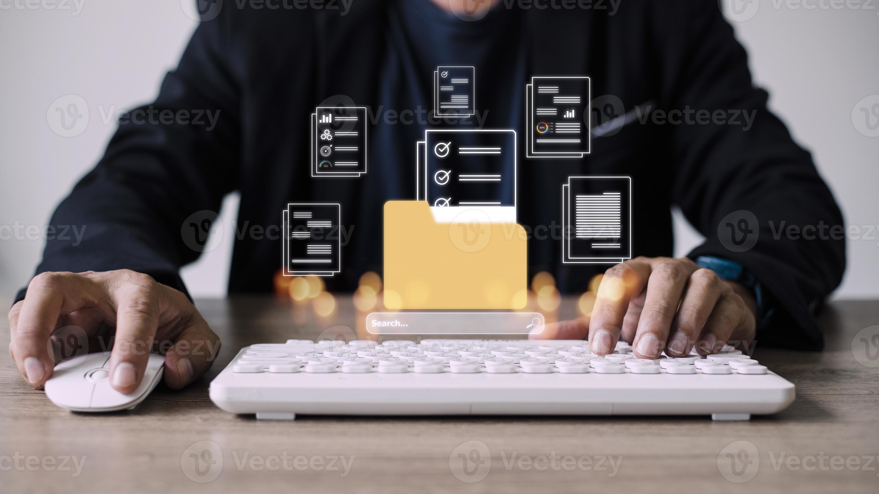 Uploading documents from folder. Open File folder with flying blank documents. Data transfer ...