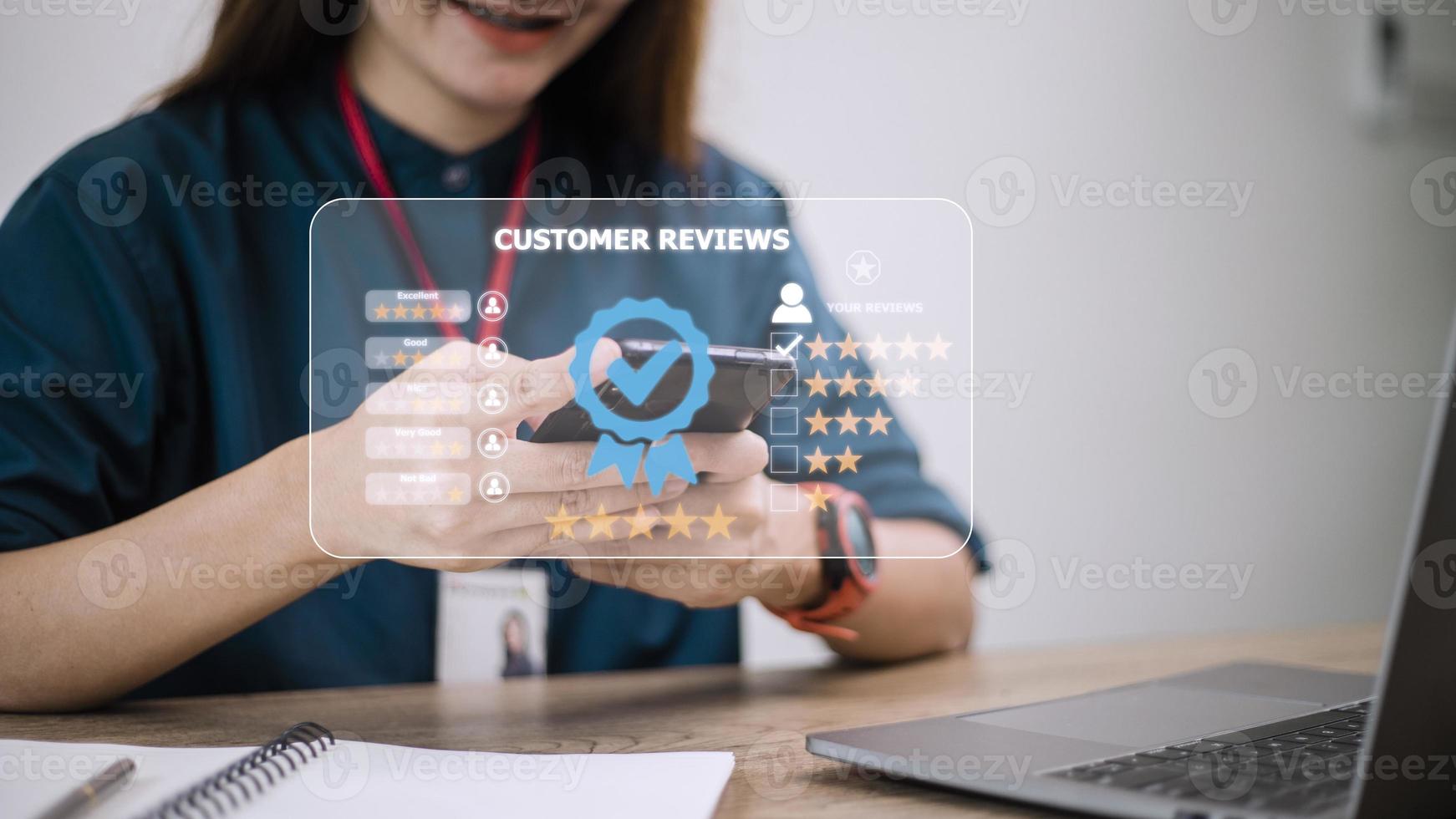 Customer review satisfaction feedback survey concept, User give rating to service experience on ...