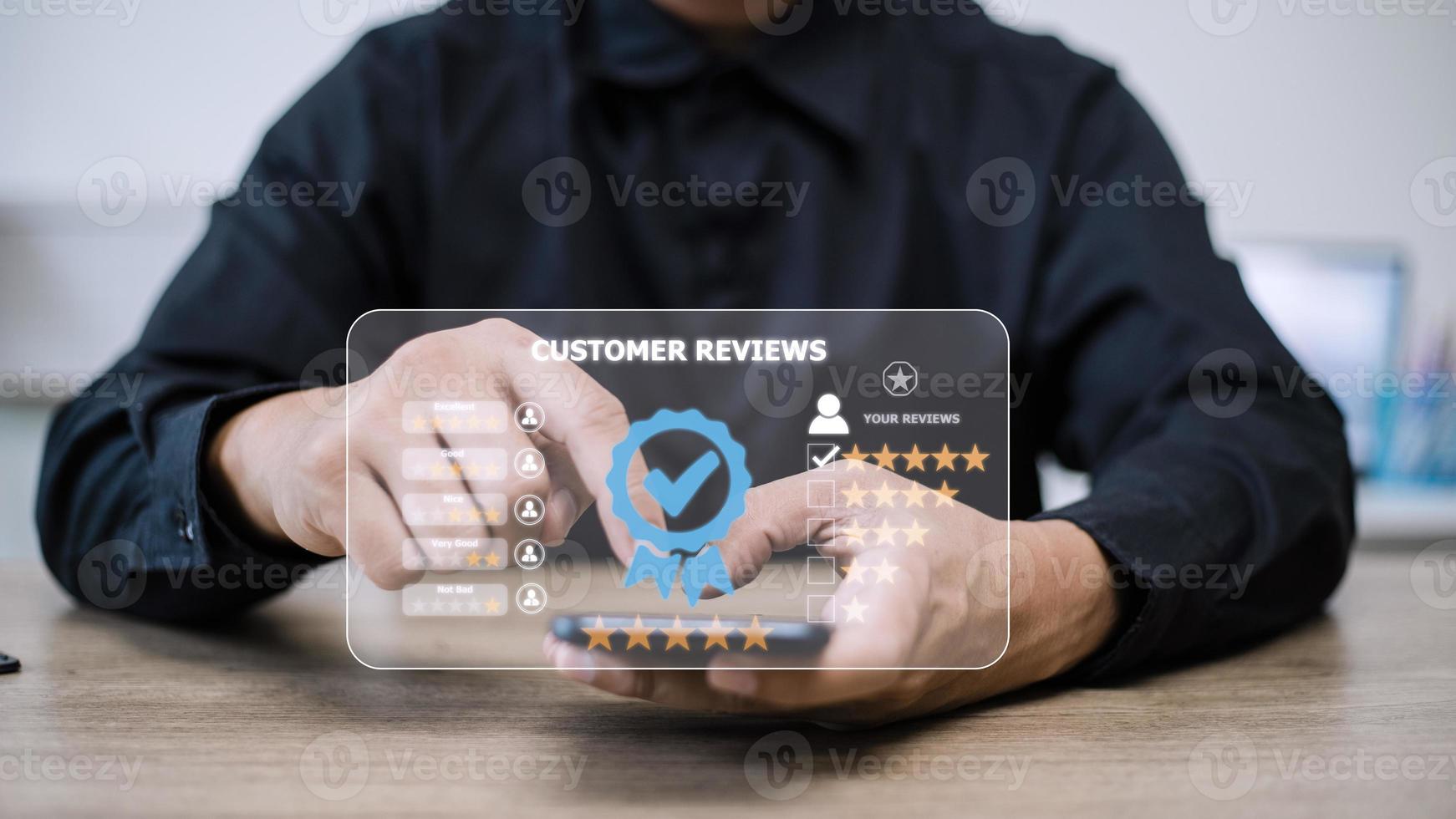 Customer review satisfaction feedback survey concept, User give rating to service experience on ...