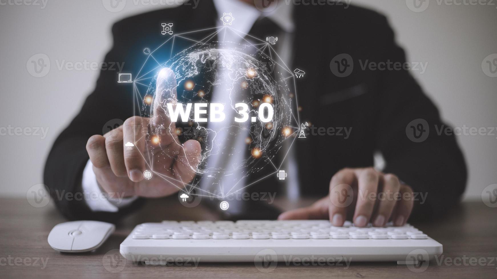 Web 3.0 concept image with a man using a laptop. Technology and WEB 3.0 ... Web 3.0 concept image with a man using a laptop. Technology and WEB 3.0 ...
