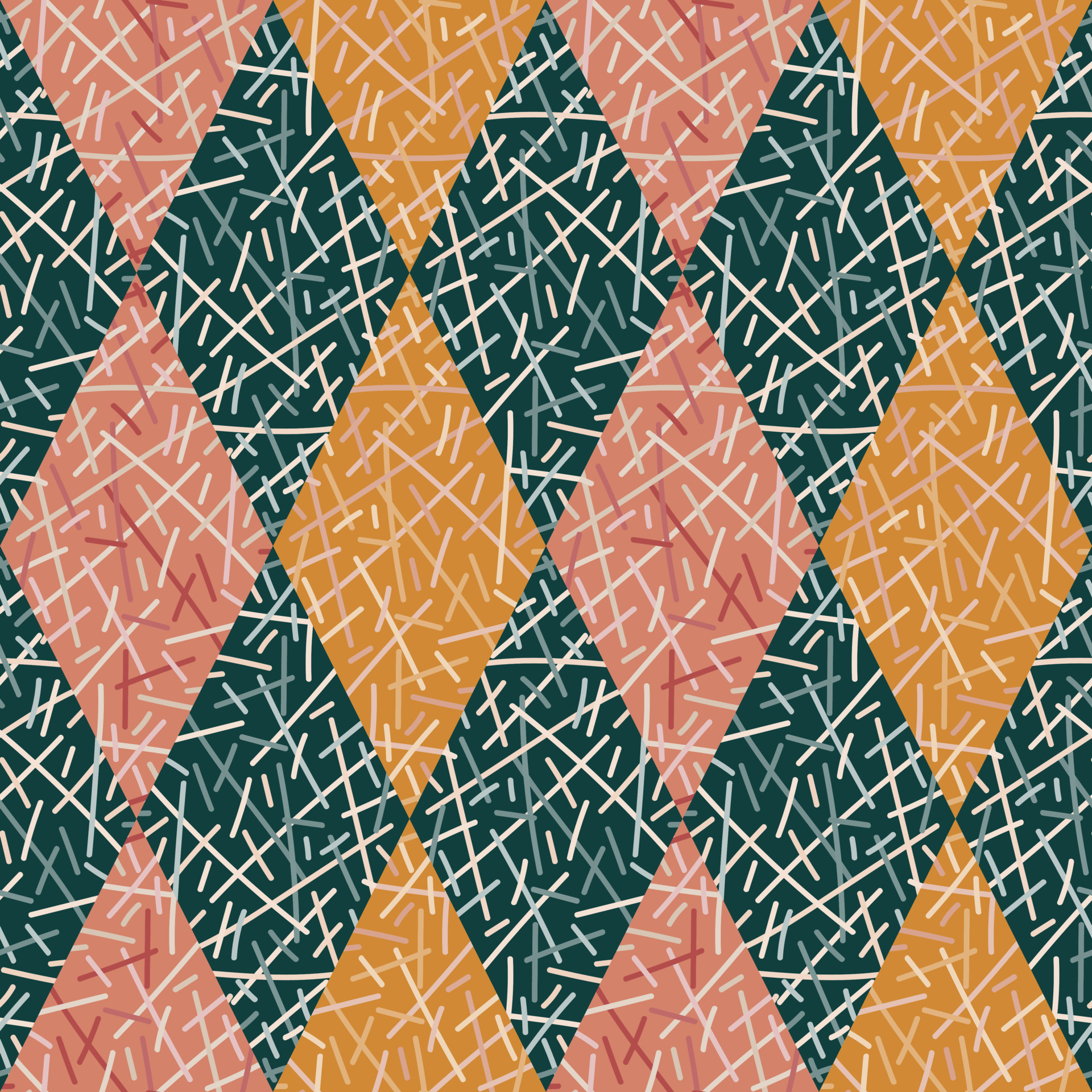 Random lines mosaic seamless pattern. Hand drawn tribal geometric tile ...