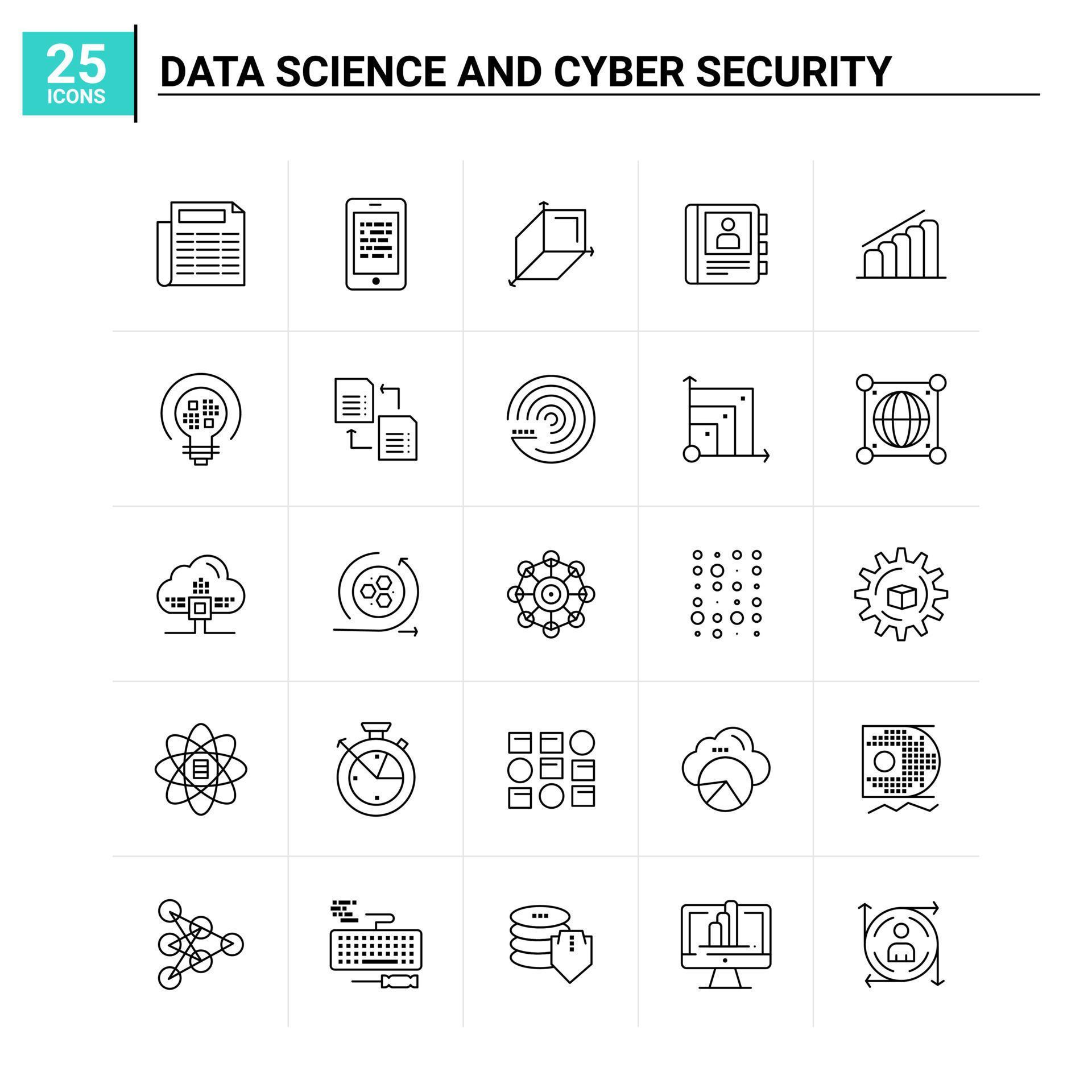 25 Data Science And Cyber Security Icon Set Vector Background 14895910