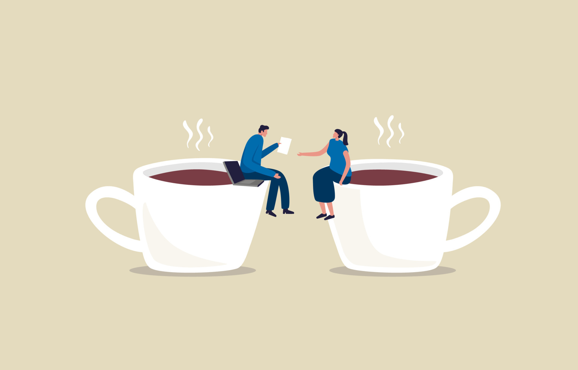Coffee break business discussion. Businessman and female colleague ... Coffee break business discussion. Businessman and female colleague ...