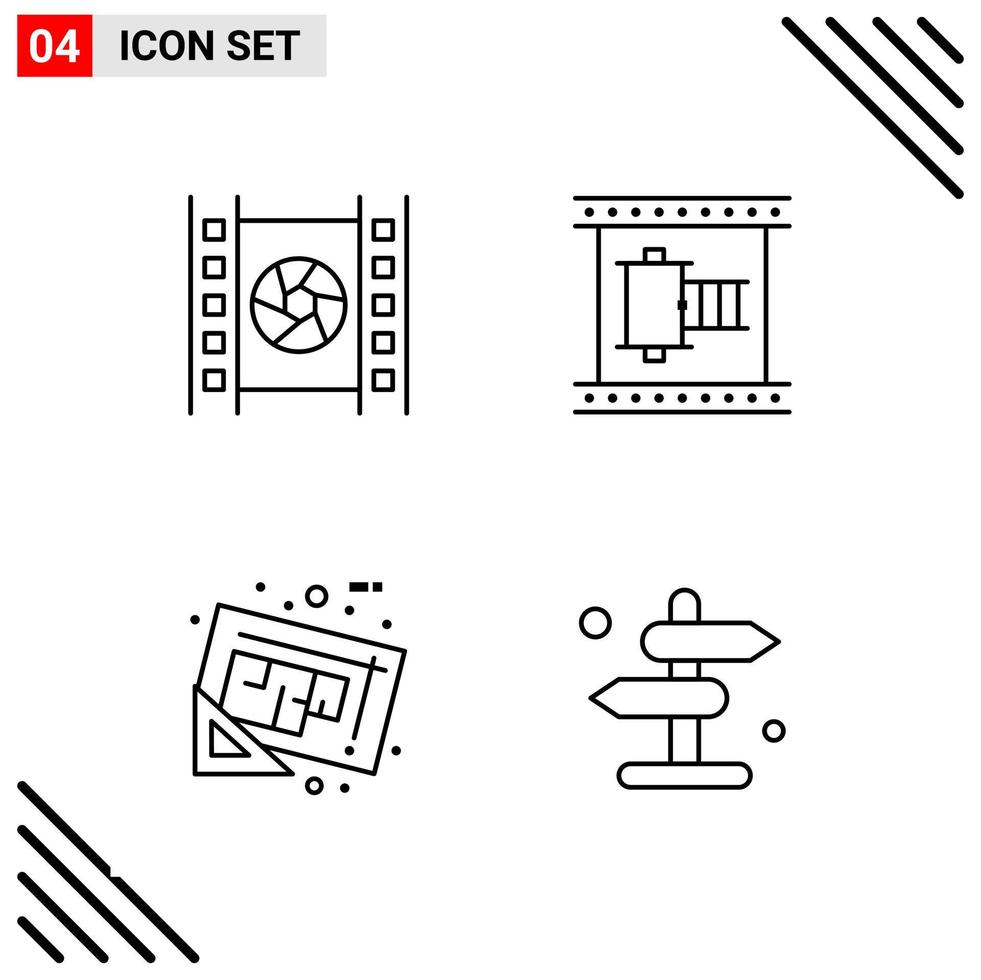 Pixle Perfect Set Of 4 Line Icons Outline Icon Set For Webite Designing And Mobile Applications