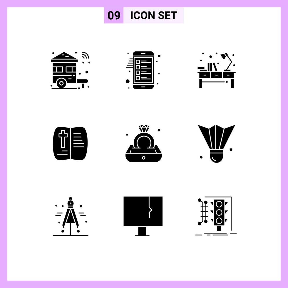 Pictogram Set of 9 Simple Solid Glyphs of nature open list book office ...