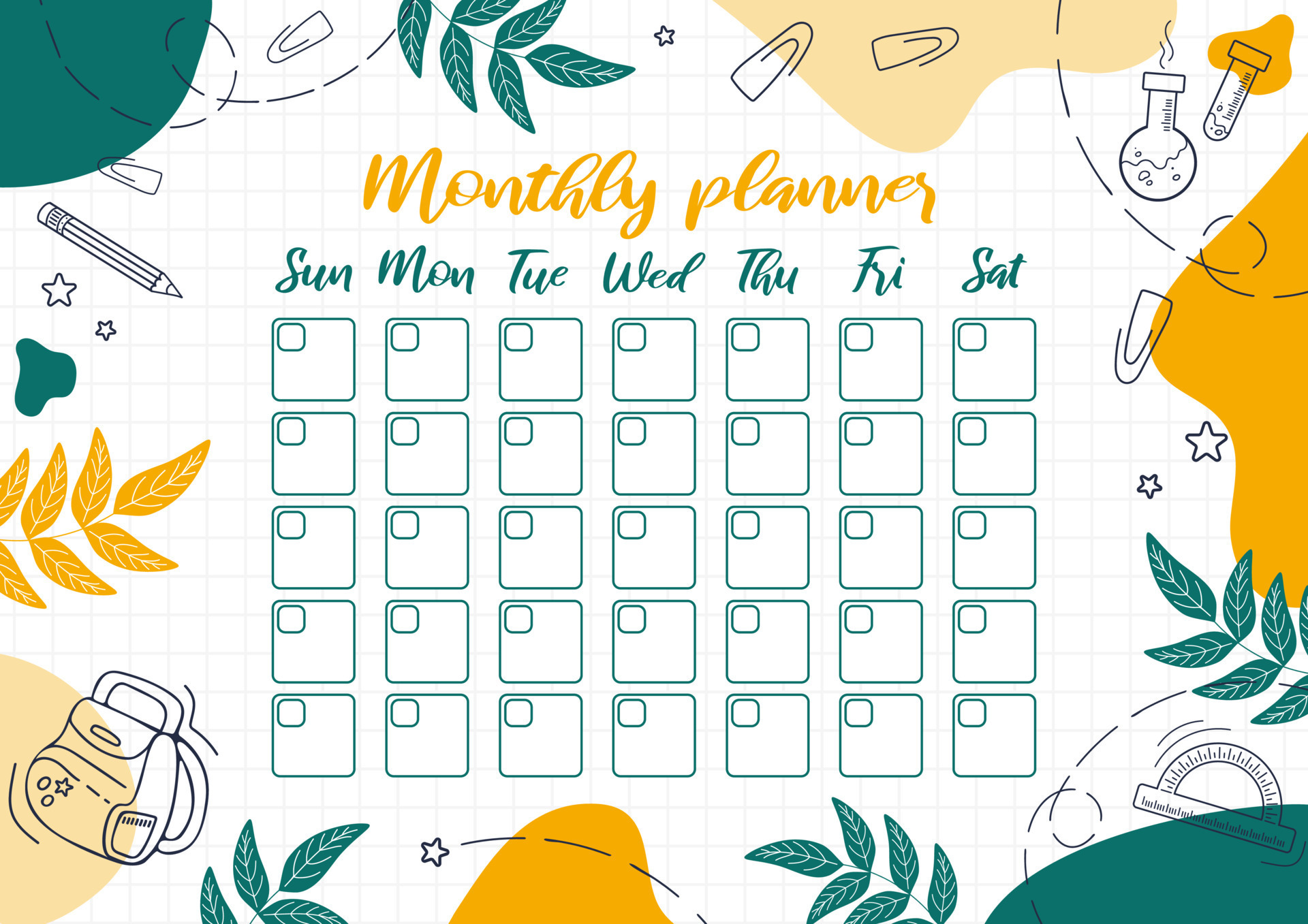 Monthly planner. Template design, important dates. Schedule for ...