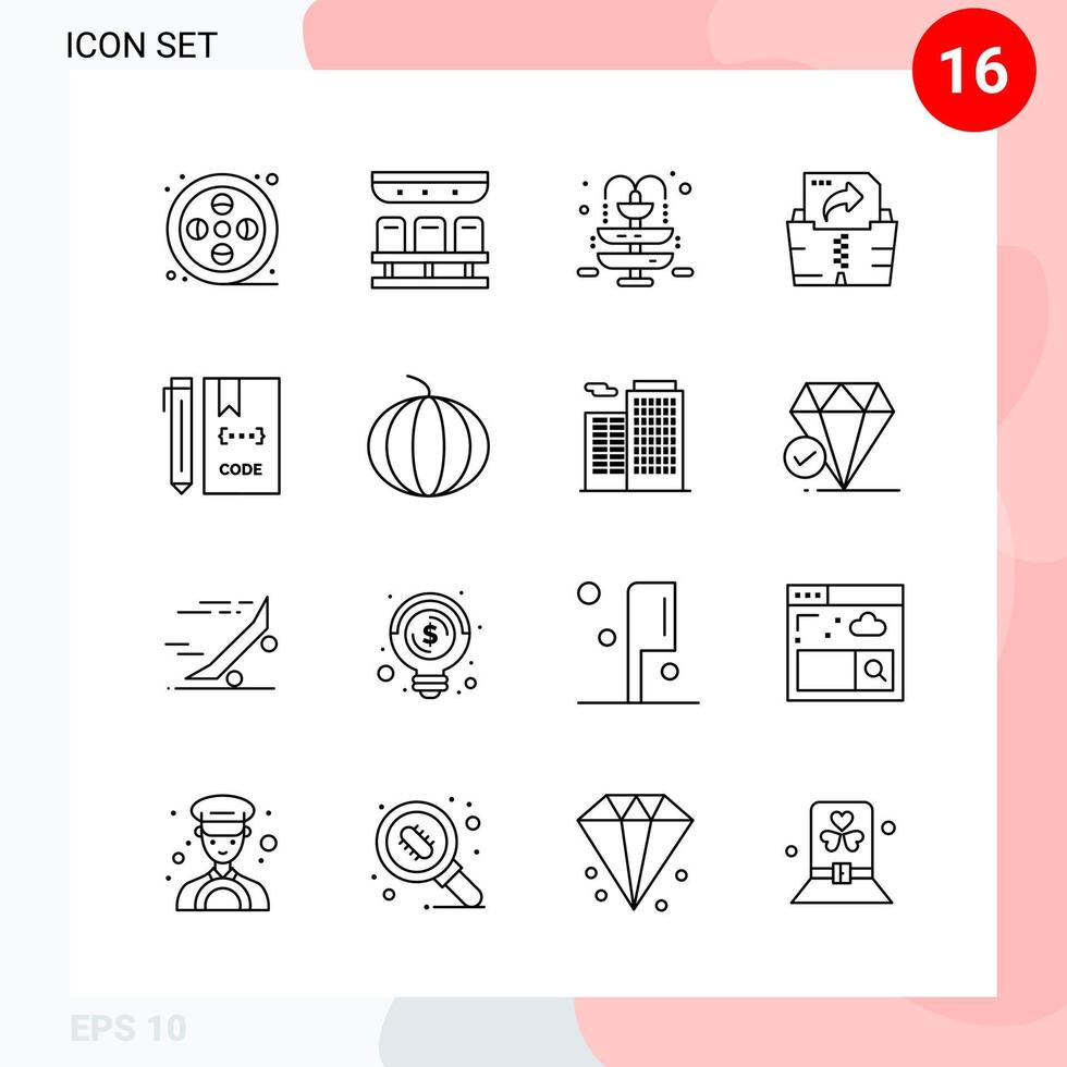 Vector Pack of 16 Icons in Line Style. Creative Outline Pack isolated ...