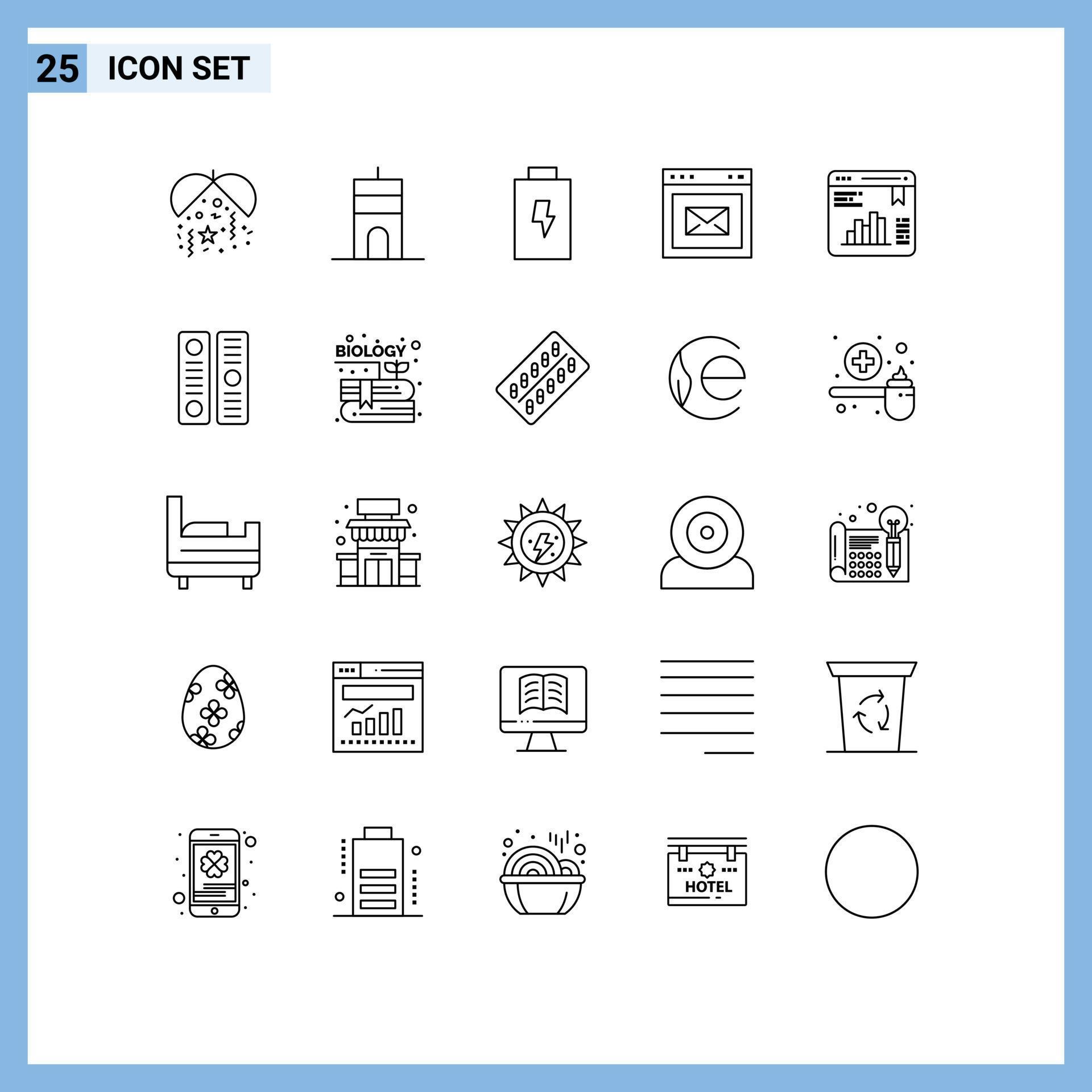 Pictogram Set of 25 Simple Lines of web stats data charge chart webpage ...