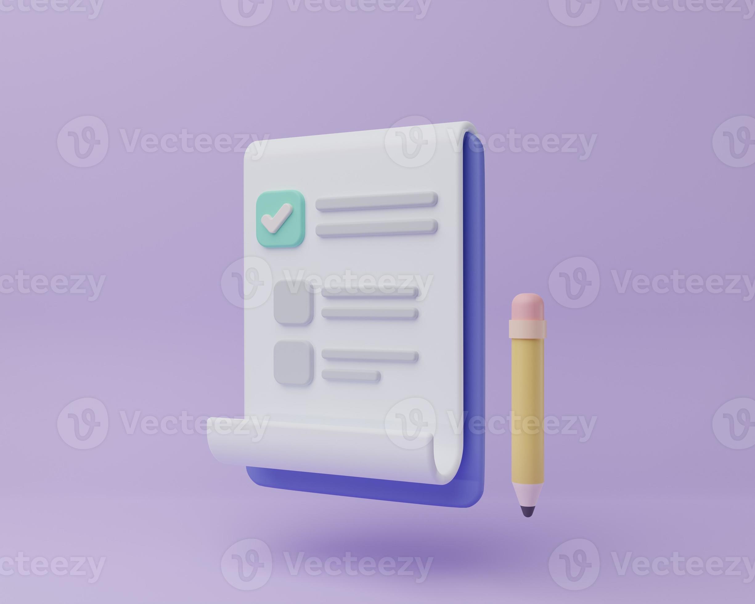 3D rendering illustration Cartoon minimal Checklist on 3d clipboard paper. management todo check ...