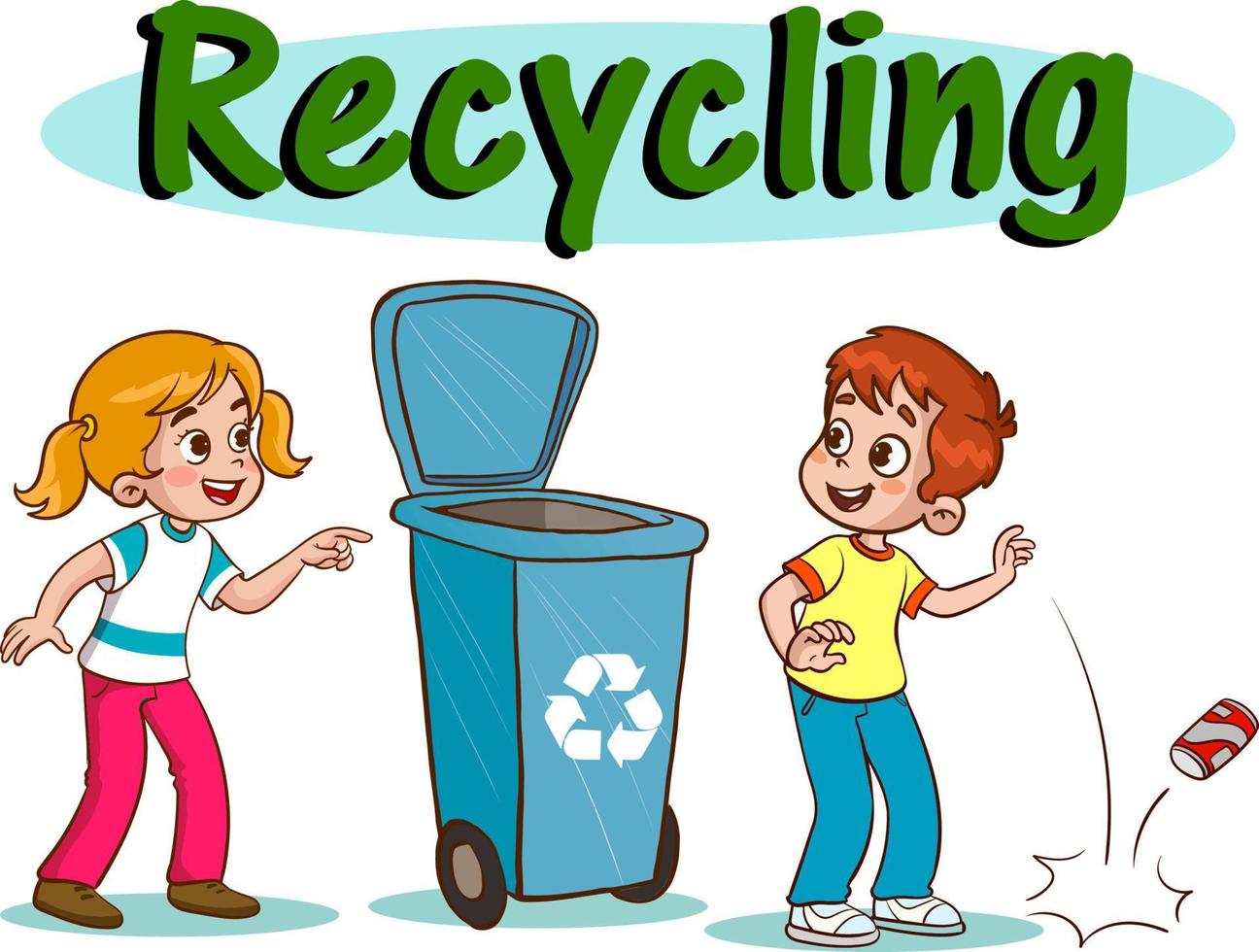 Niños Tirando Basura En La Papelera De Reciclaje Niños Contaminando El