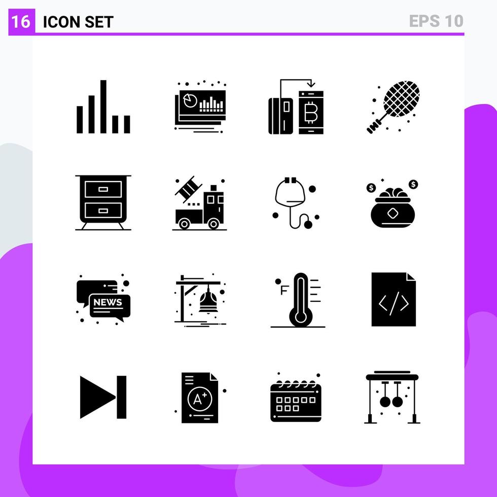 Set of 16 icons in solid style. Creative Glyph Symbols for Website ...