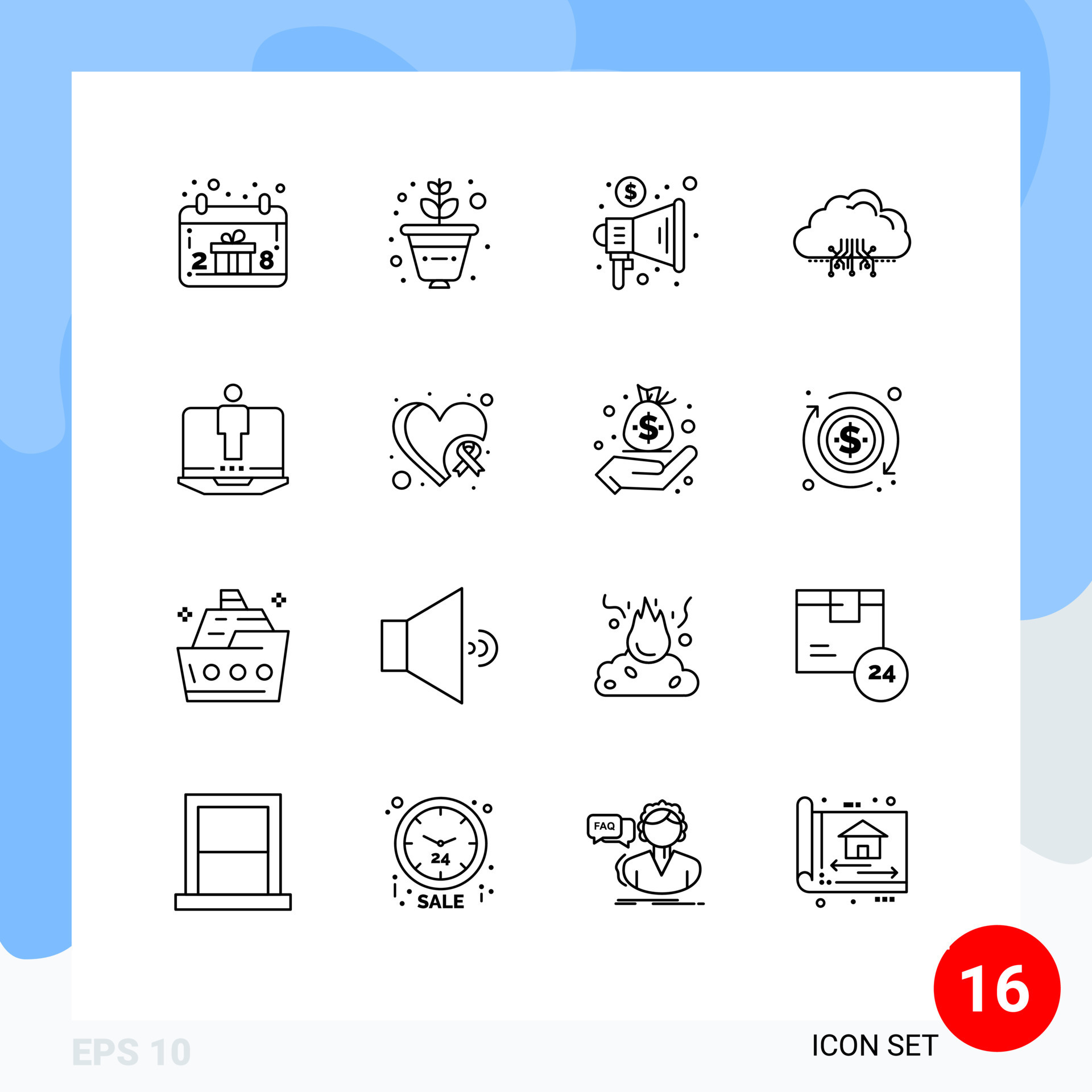 Set of 16 Vector Outlines on Grid for computer network marketing hosting computing Editable ...
