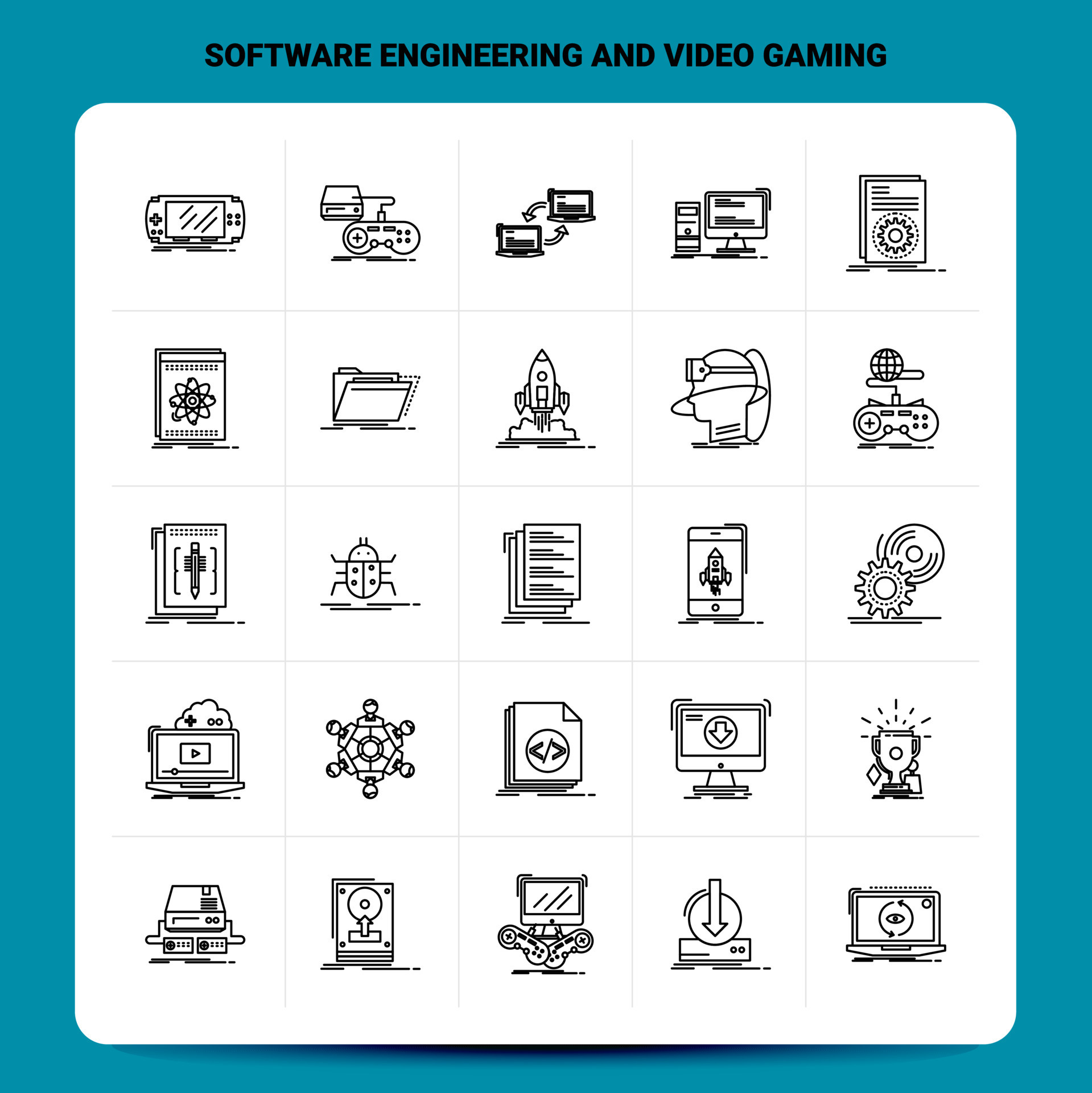 OutLine 25 Software Engineering And Video Gaming Icon set Vector Line ...