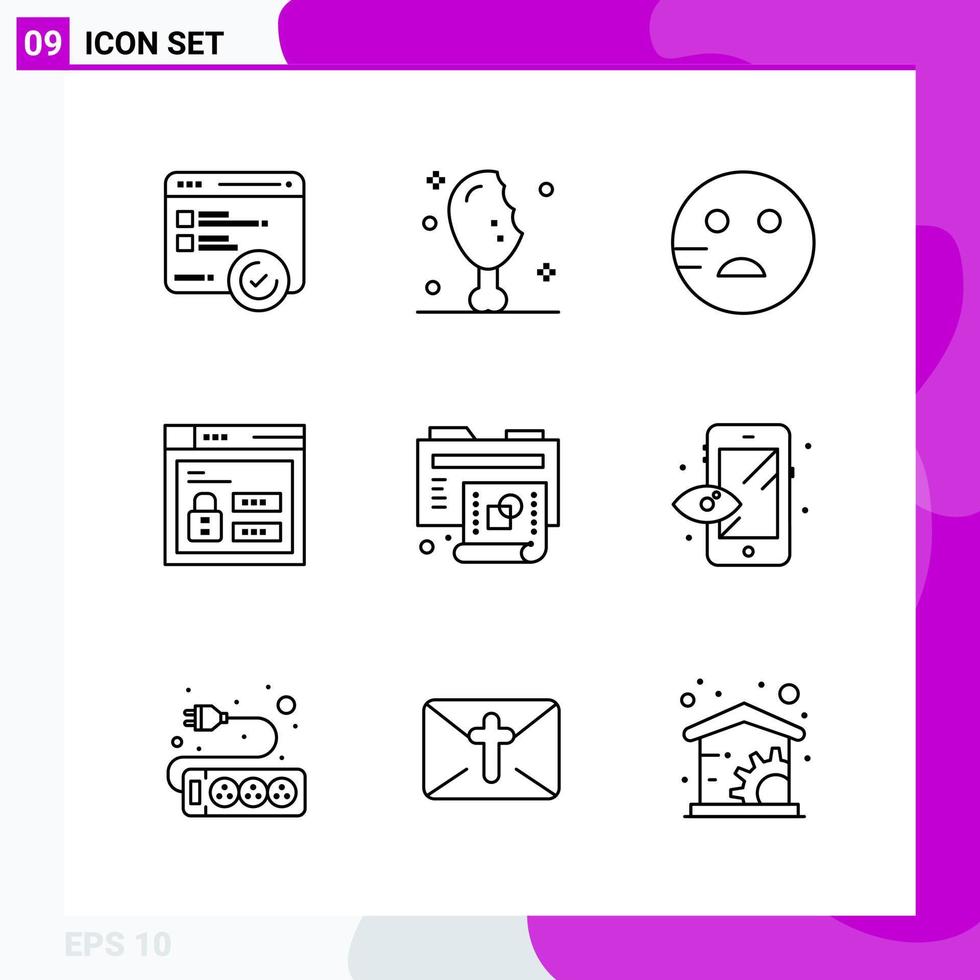 Line Icon set. Pack of 9 Outline Icons isolated on White Background for Web Print and Mobile ...