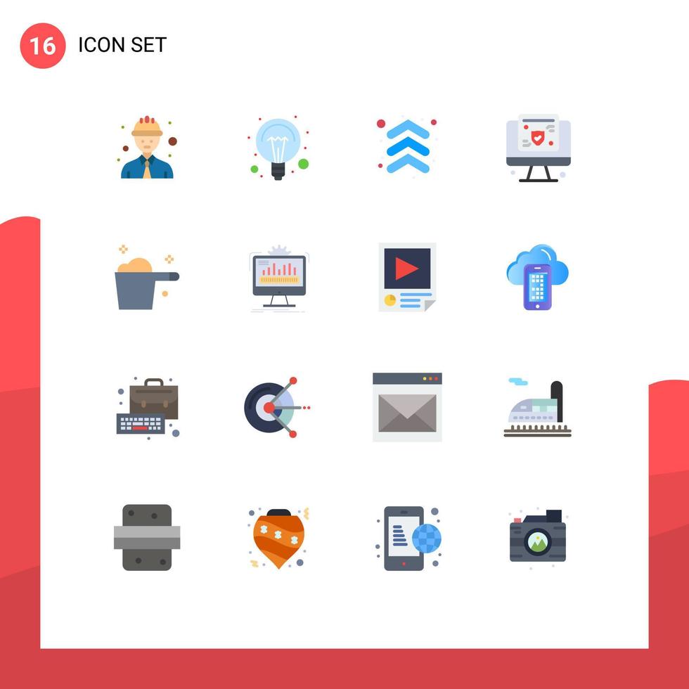 16 Thematic Vector Flat Colors And Editable Symbols Of Detergent Insurance Arrow Screen Computer
