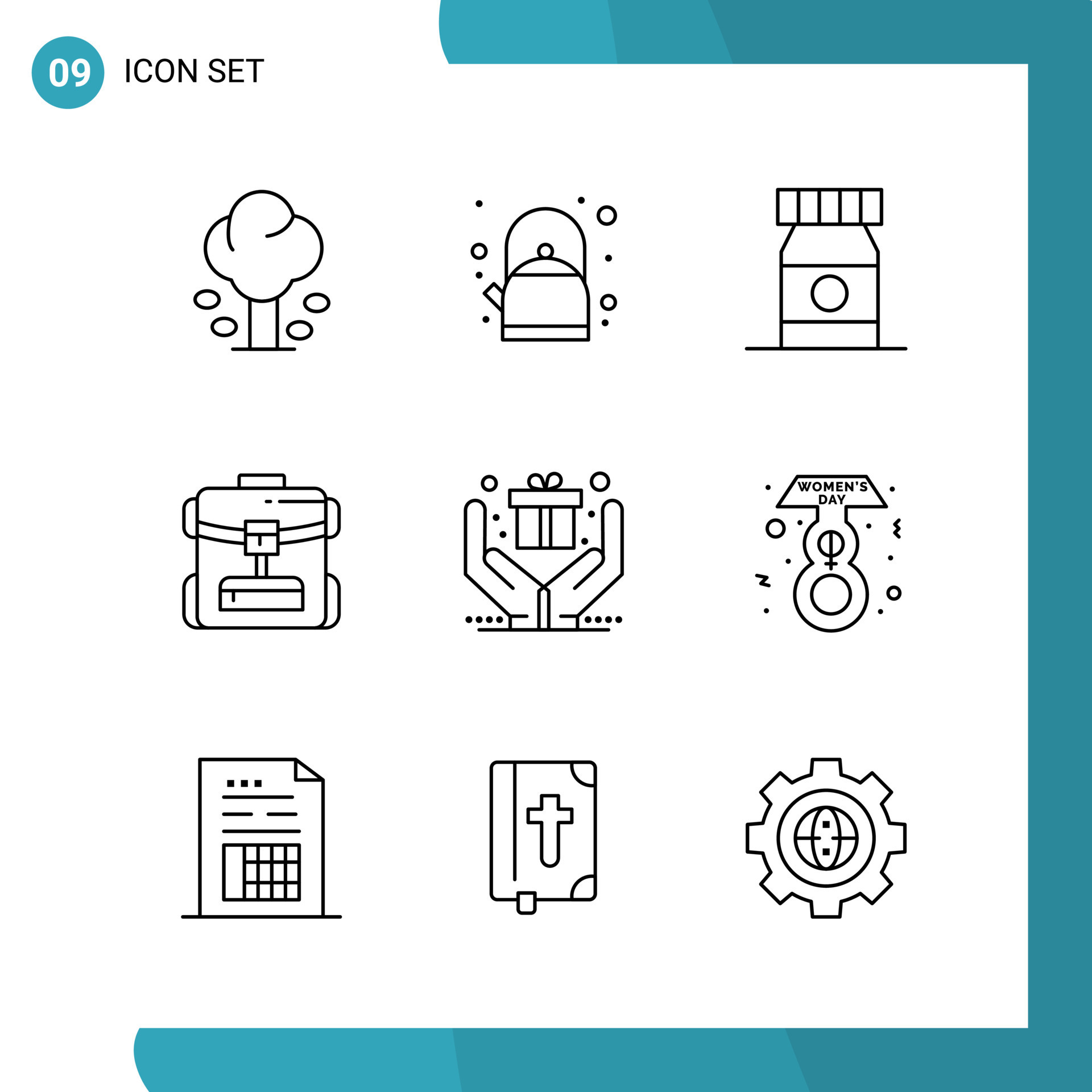 Vector Pack Of 9 Outline Symbols Line Style Icon Set On White
