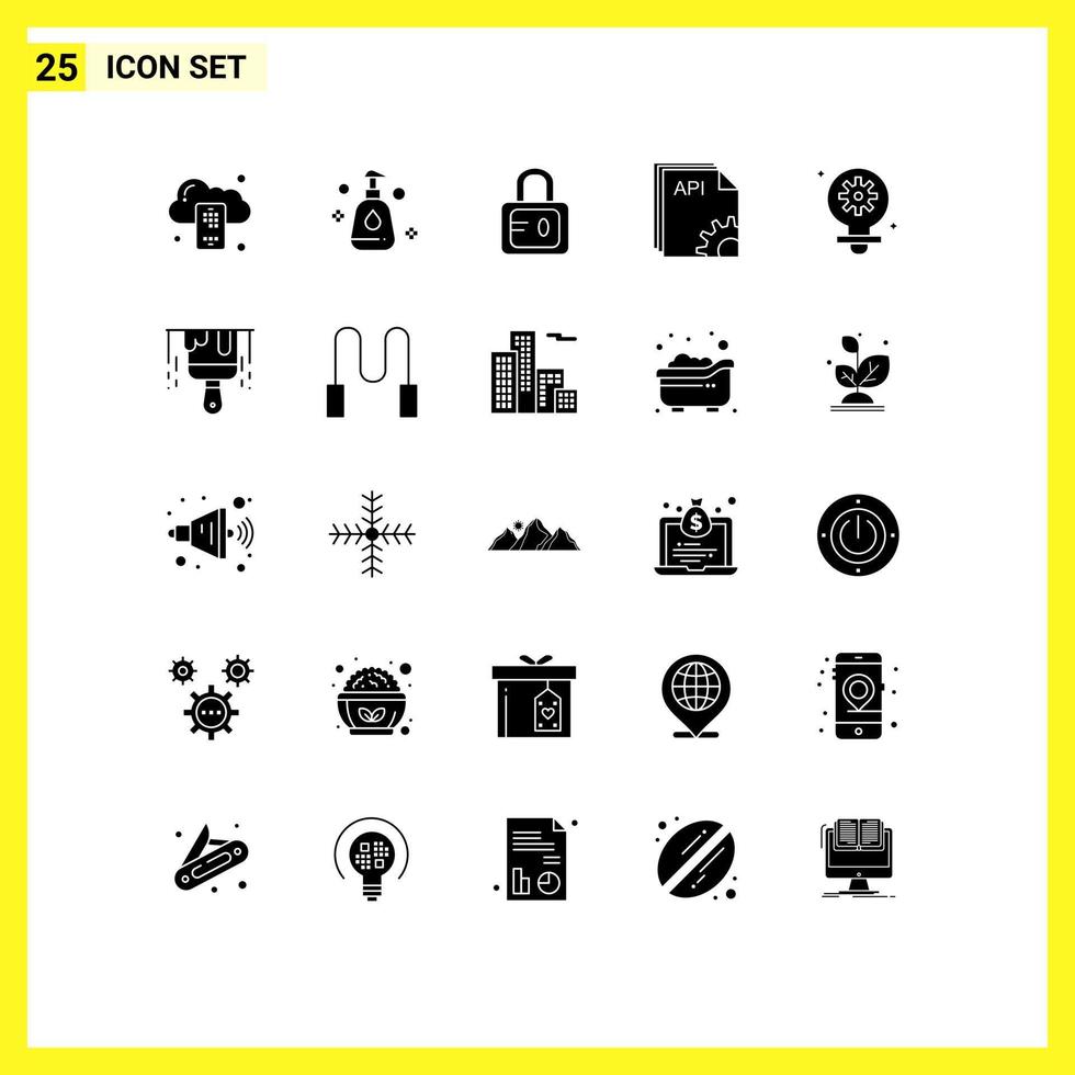 Solid Glyph Pack of 25 Universal Symbols of setting bulb school ...