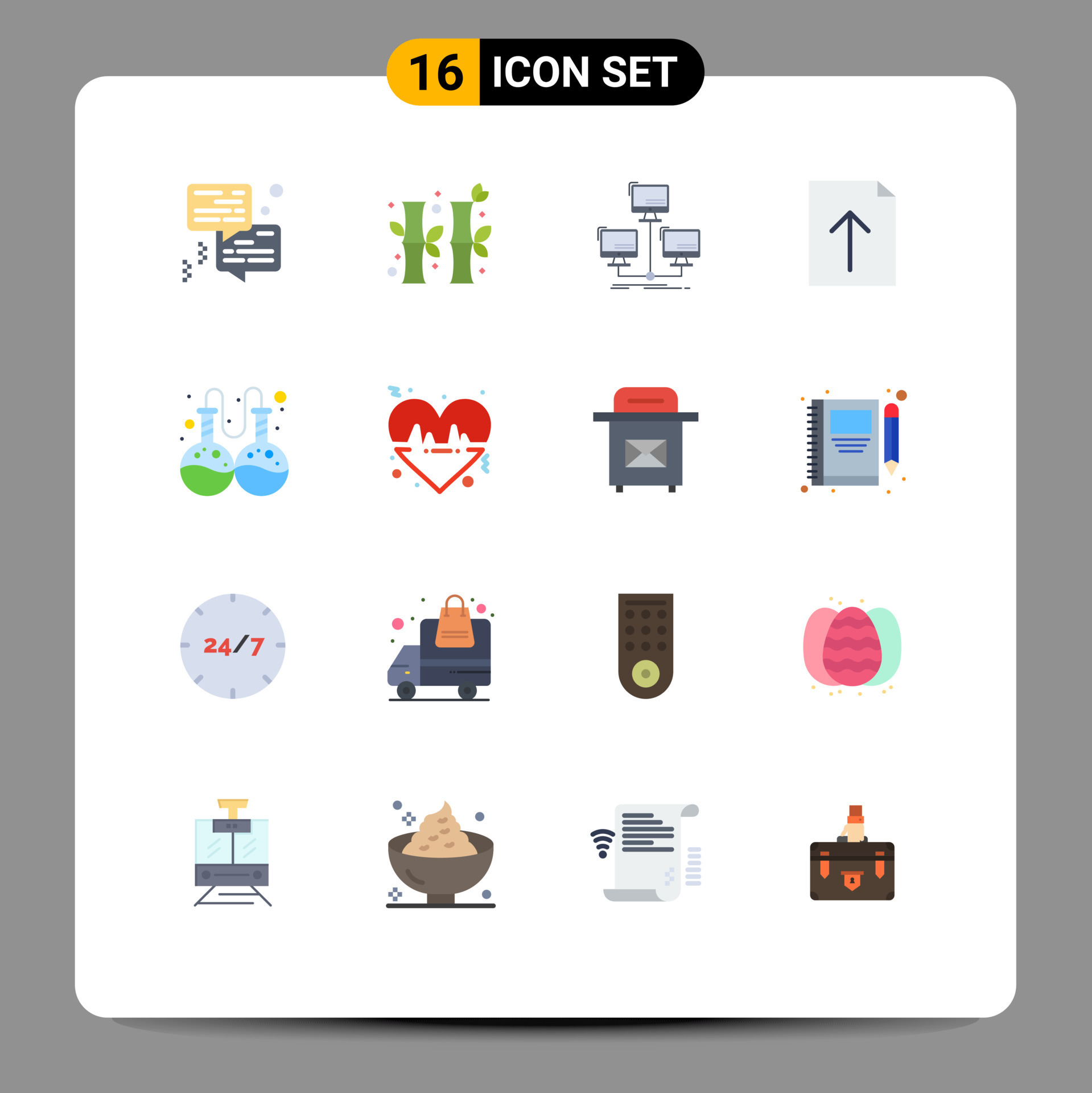 Pack of 16 Modern Flat Colors Signs and Symbols for Web Print Media such as lab upload database ...