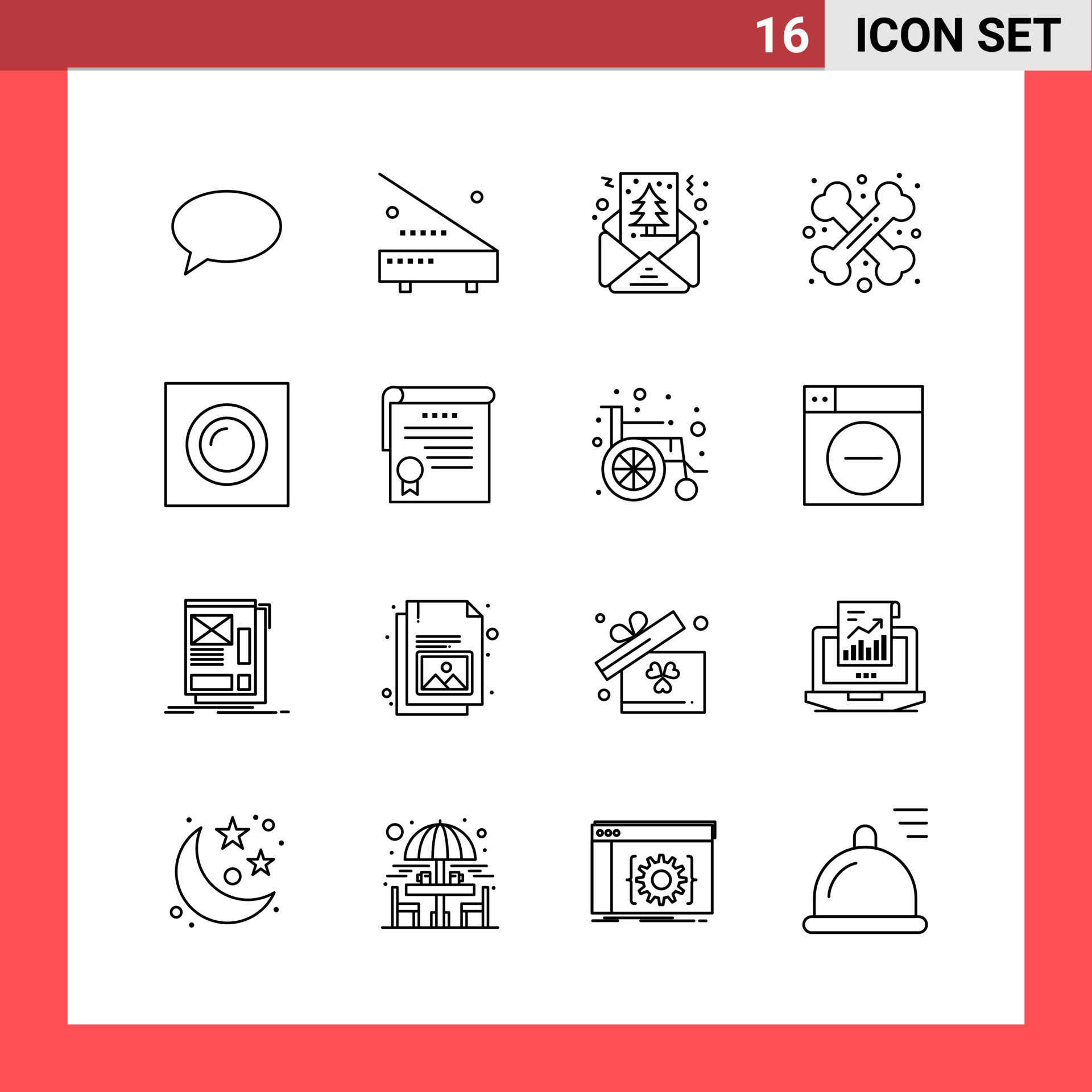 16 Icon Pack Line Style Outline Symbols on White Background. Simple ...