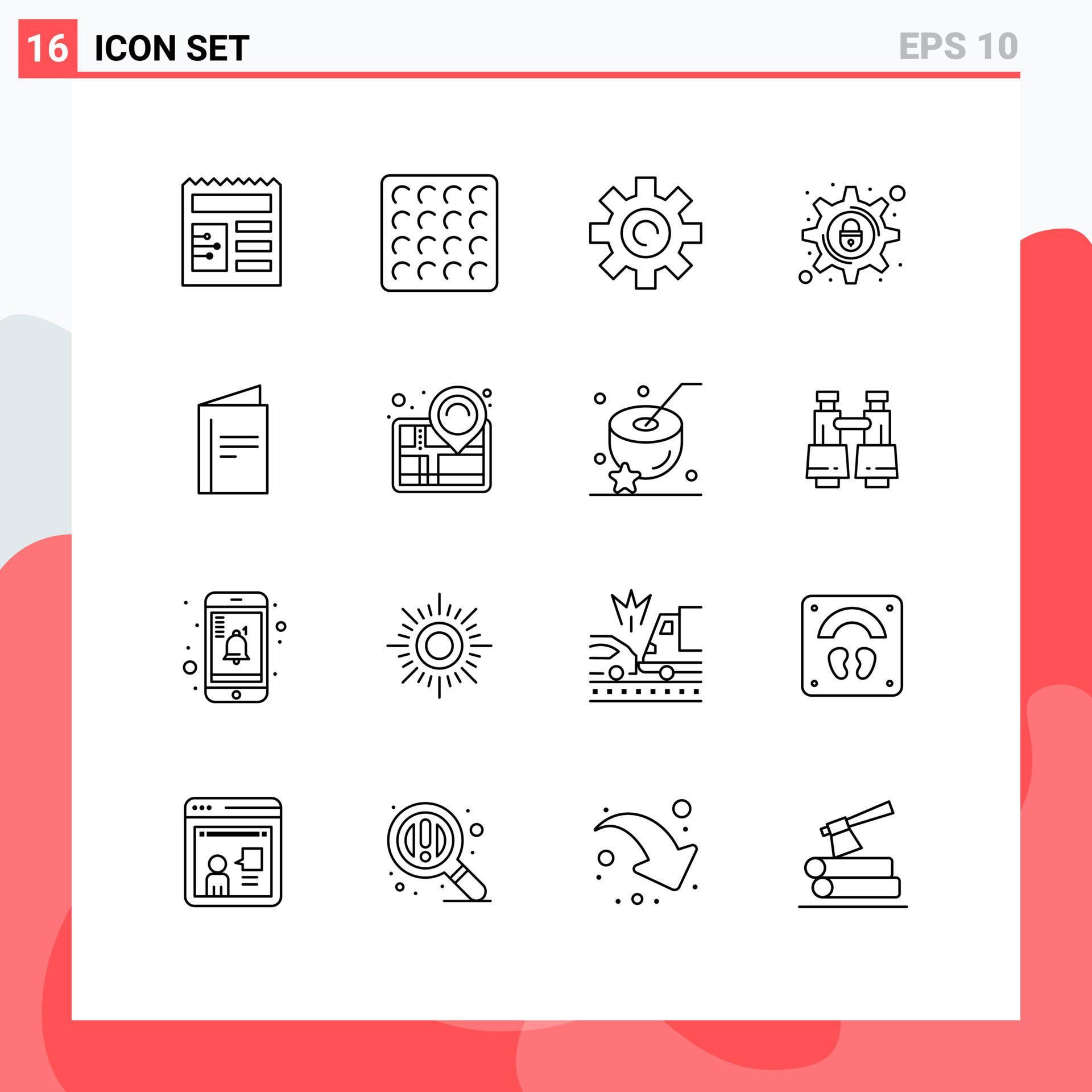 Set Of 16 Vector Outlines On Grid For Advertisement Card Setting Menu Security Editable Vector