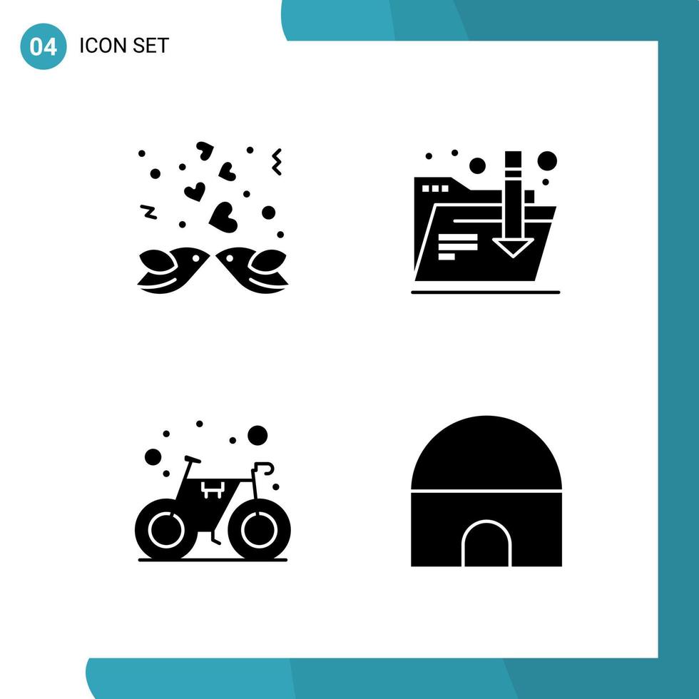 Vector Pack of 4 Glyph Symbols. Solid Style Icon Set on White ...