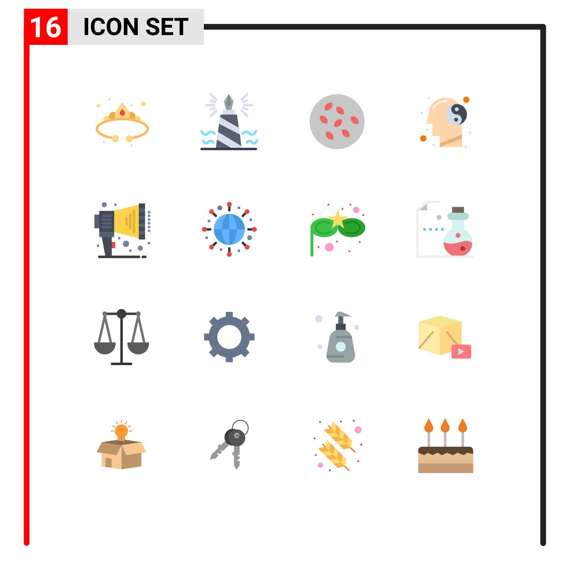 16 User Interface Flat Color Pack Of Modern Signs And Symbols Of Mind Meditation Nib Balance