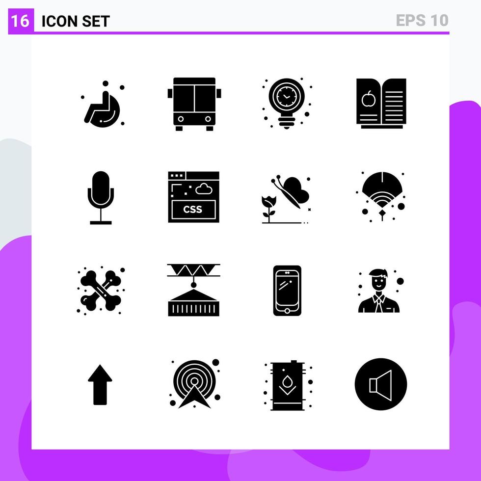 Set of 16 icons in solid style. Creative Glyph Symbols for Website ...
