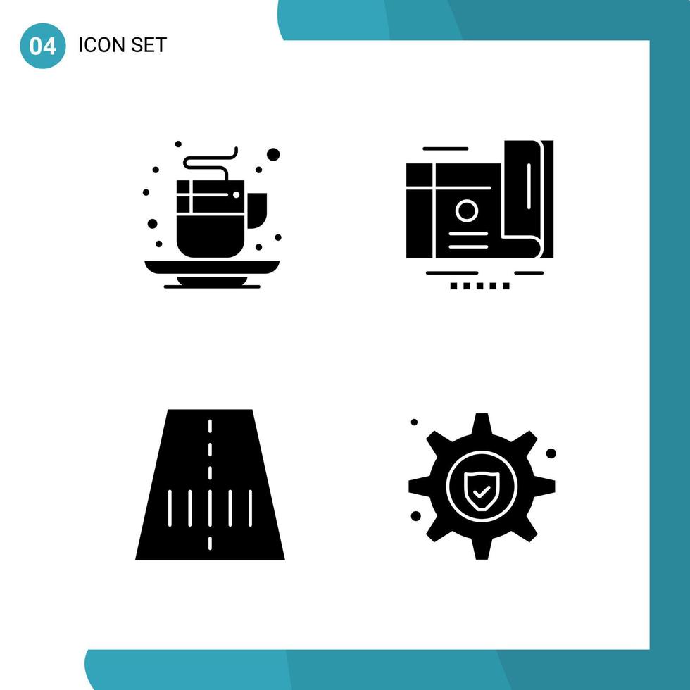 Vector Pack of 4 Glyph Symbols. Solid Style Icon Set on White ...