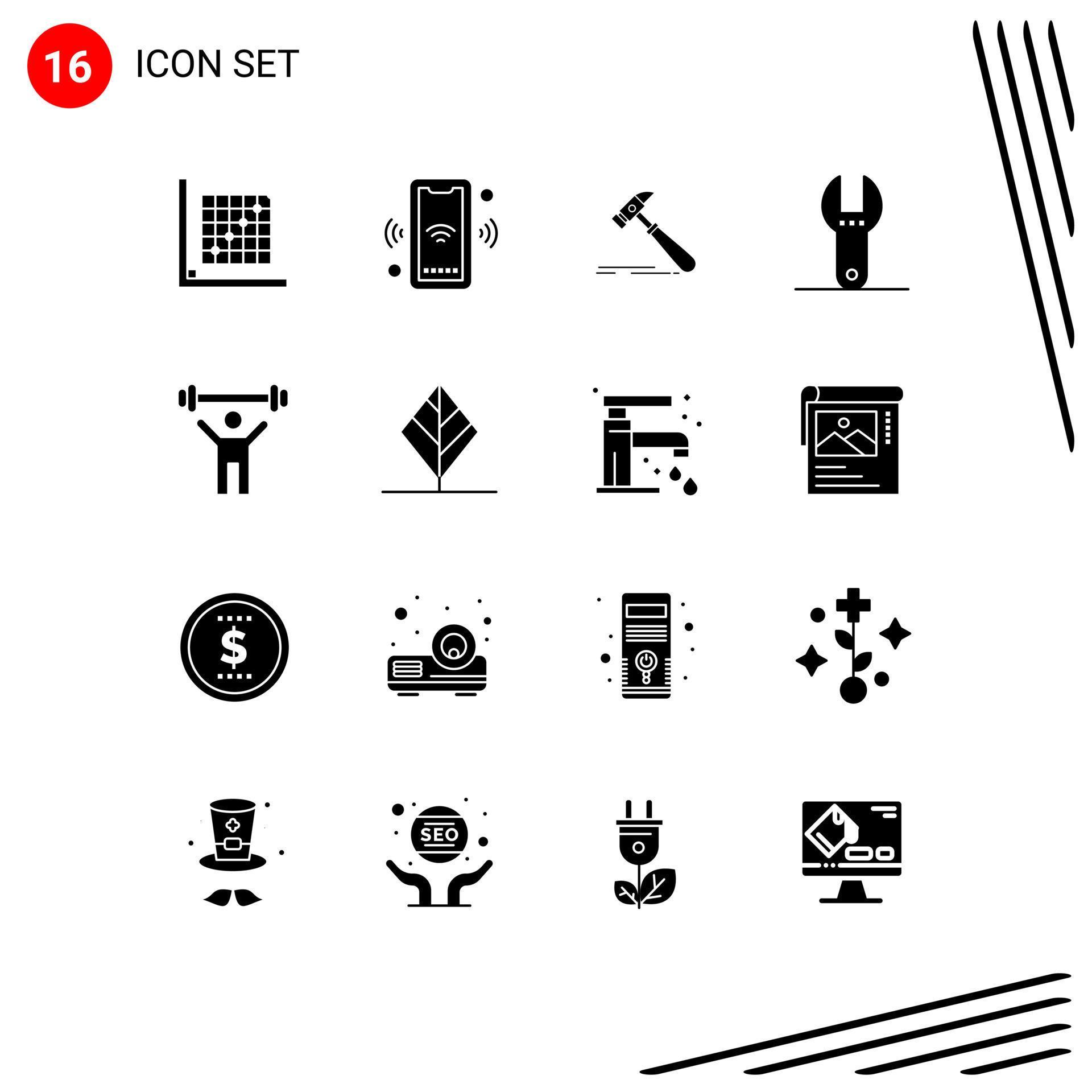 Set of 16 Vector Solid Glyphs on Grid for tool control connect ...