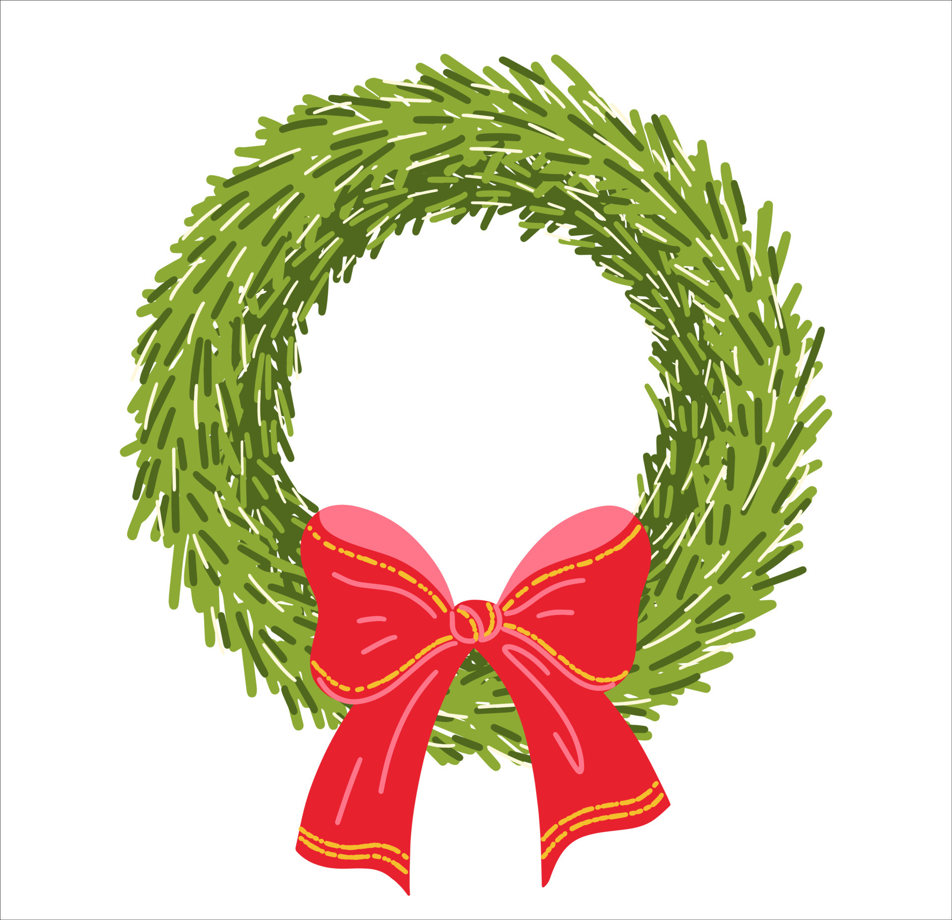Christmas Wreath Decorated With A Red Bow Festive Design Element Vector Artistic Illustration