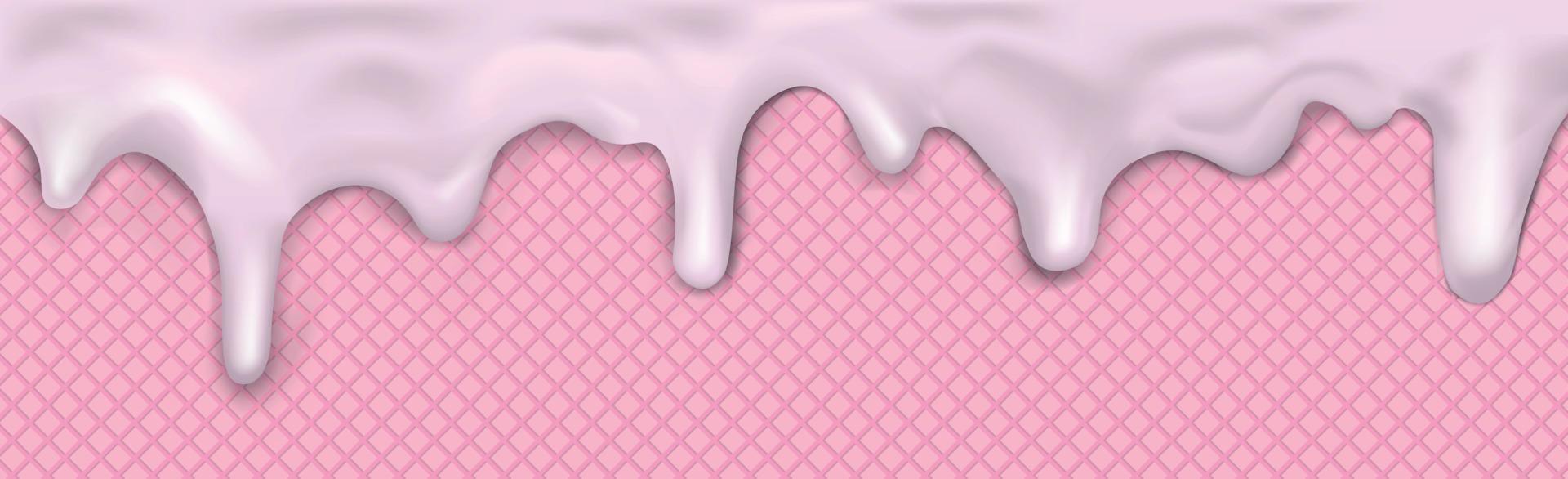 Sweet Seamless Panoramic Ice Cream Pattern With Dripping Pink Icing And