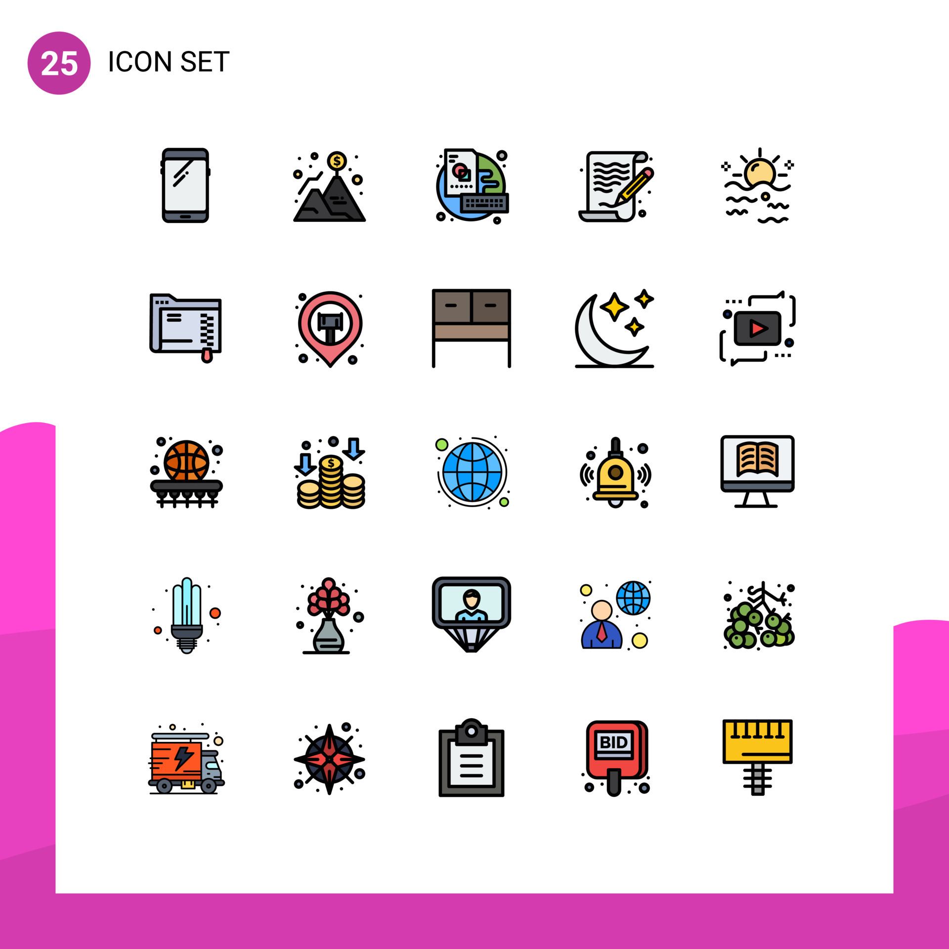 Pictogram Set of 25 Simple Filled line Flat Colors of file arts success ...