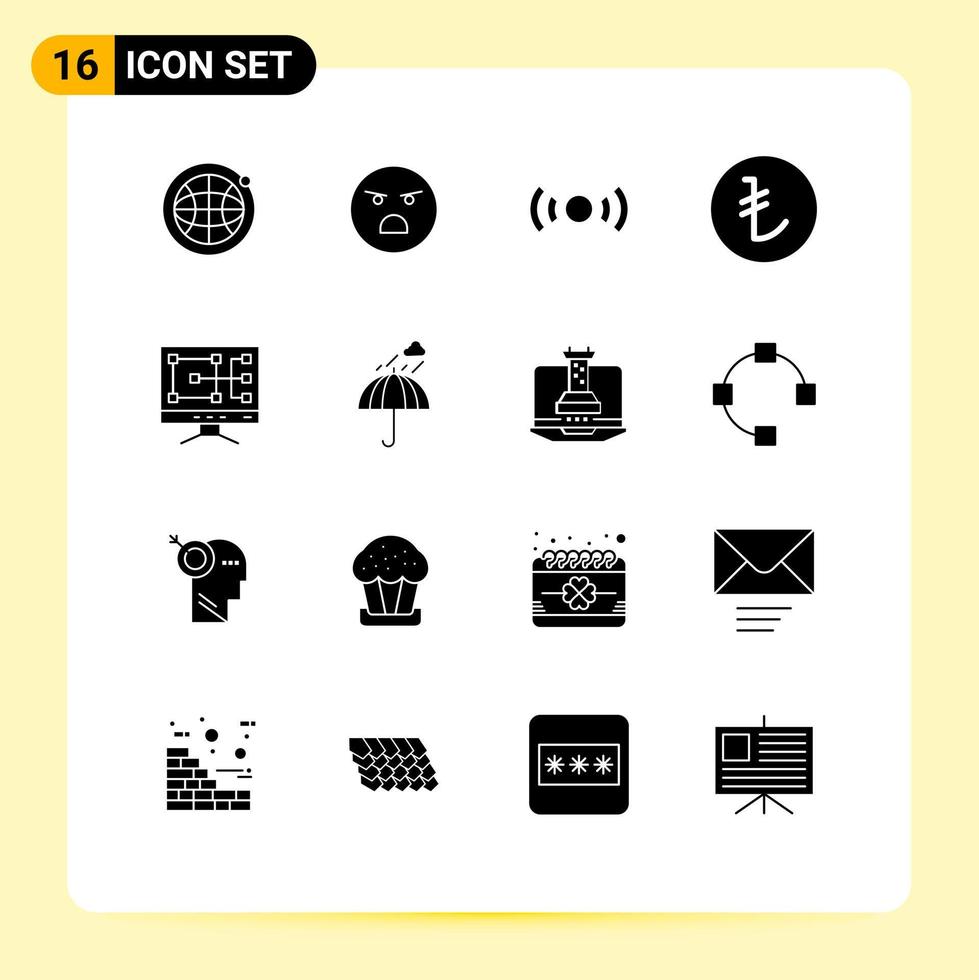 Set of 16 Modern UI Icons Symbols Signs for repair computer essential try turkish Editable ...