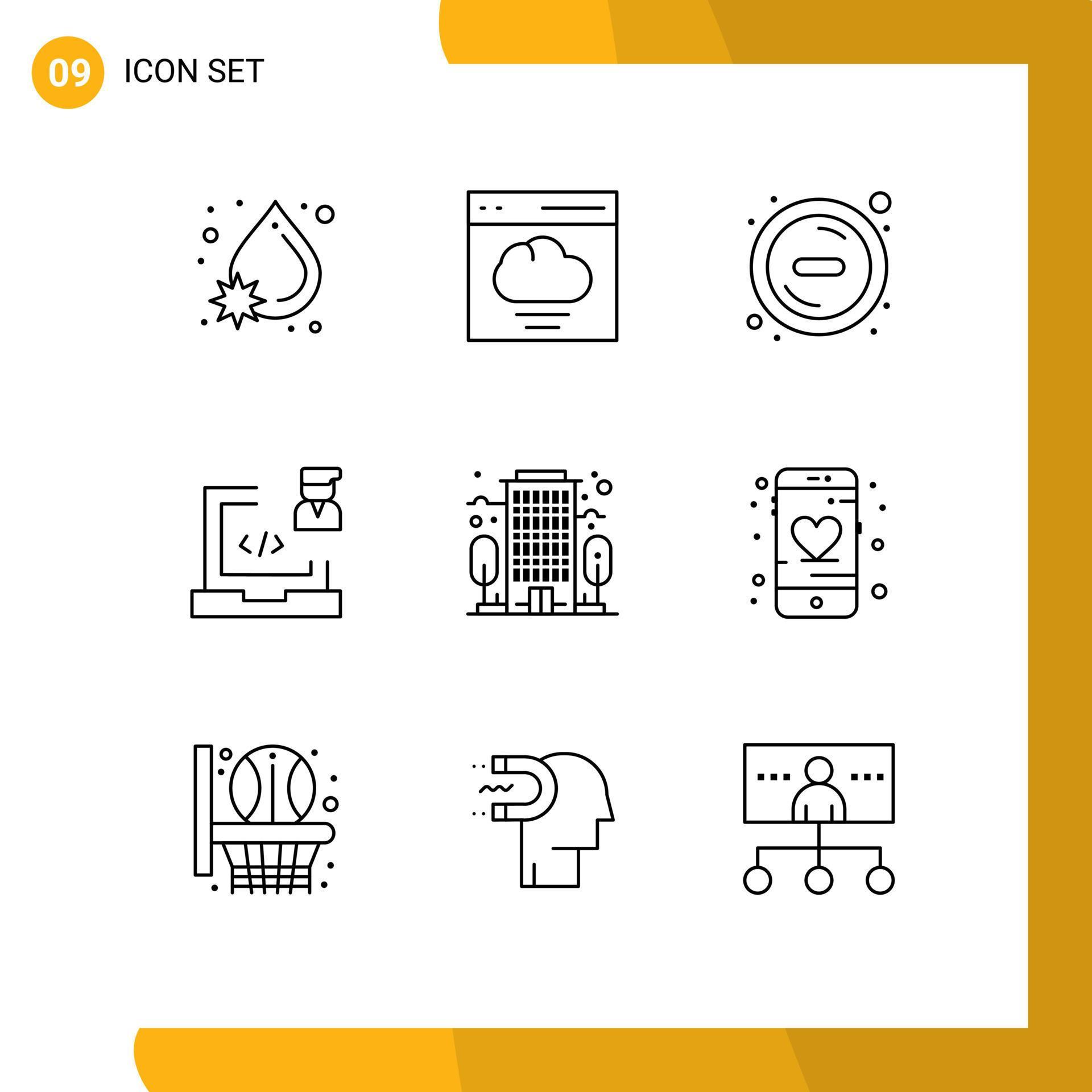 Pictogram Set Of 9 Simple Outlines Of Company Programmer Delete Laptop Develop Editable Vector